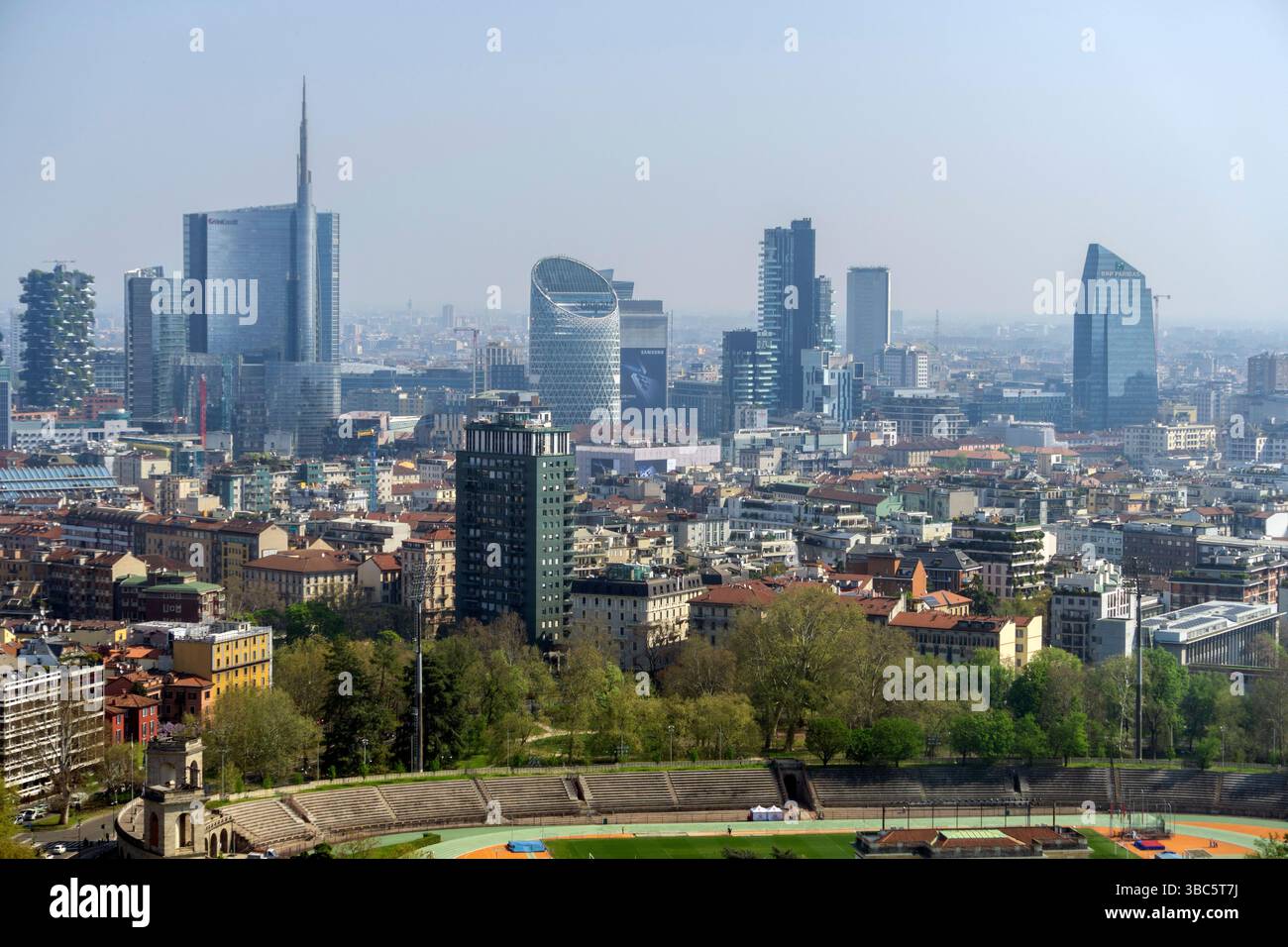 Milan, Italy - April 5, 2025: View of the city of Milan from the Torre ...