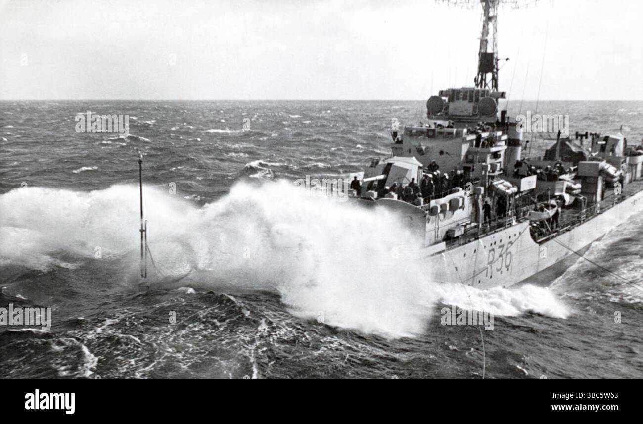 The Royal Navy destroyer HMS Chieftain (R36) in heavy seas, c. late ...