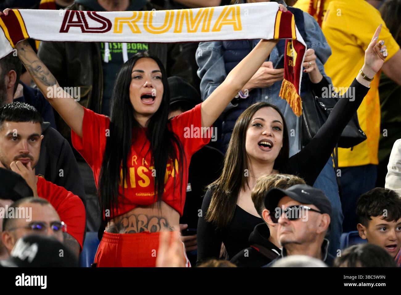Rome, Italy. 18th May, 2025. AS Roma fans cheer on during the Serie A ...