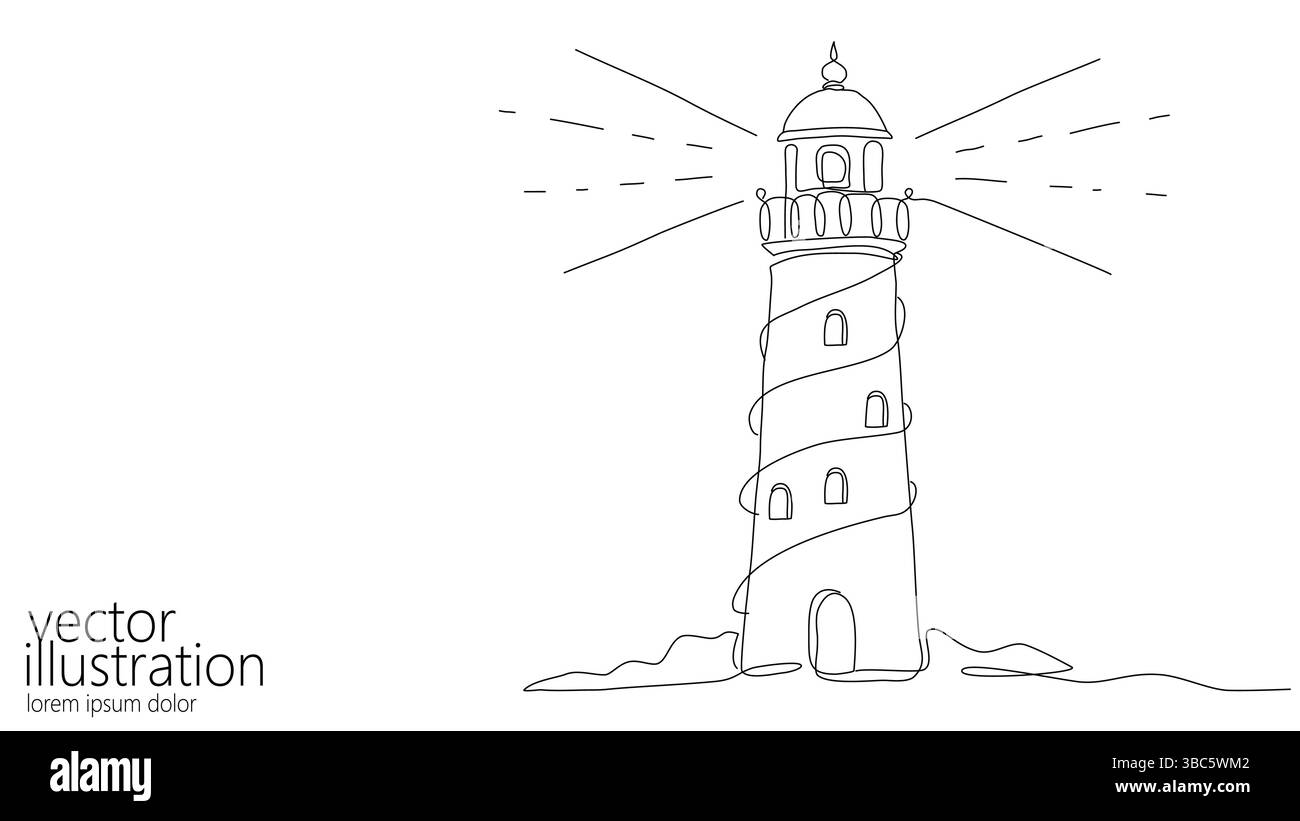 Lighthouse one line drawing. Continuous outline beacon architecture ...