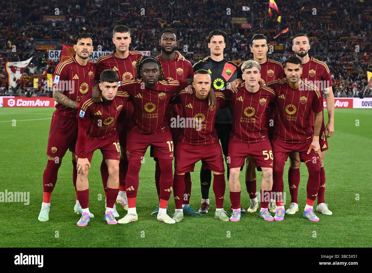 Rome, Italy. 18th May, 2025. A.S. Roma players pose for a team photo ...