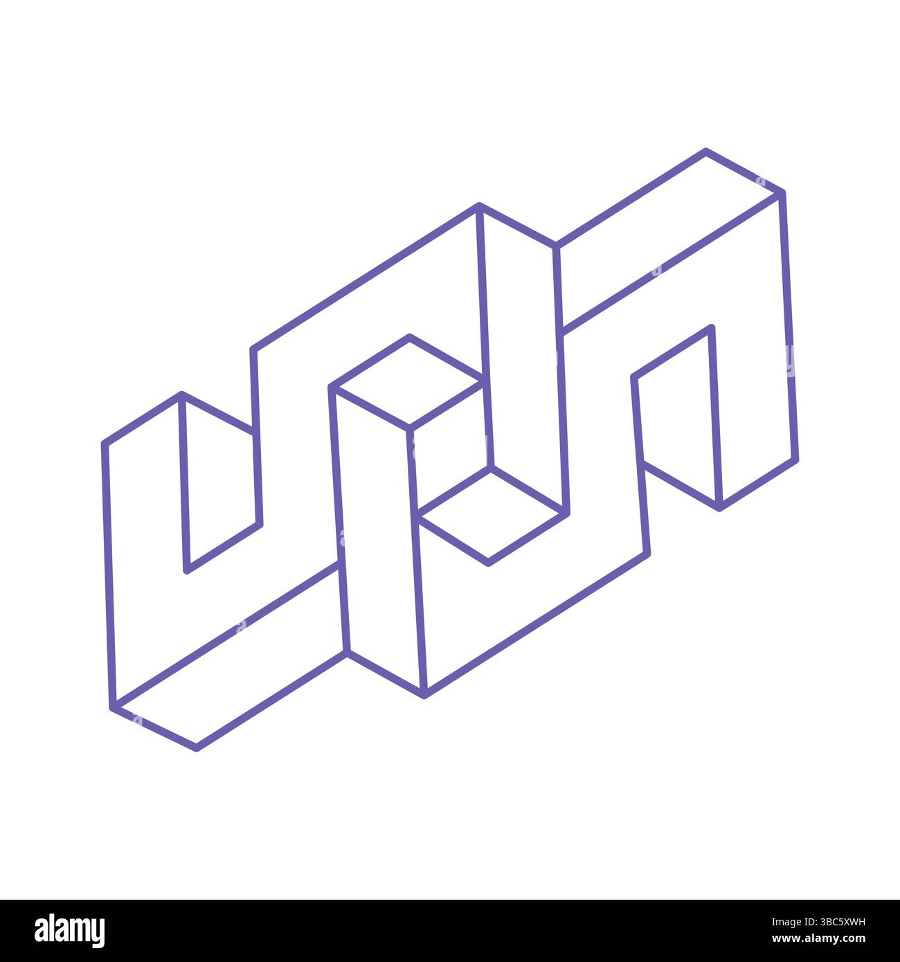 Impossible shapes. Sacred geometry figure in trendy 2022 Very Peri color. Optical illusion logo ...