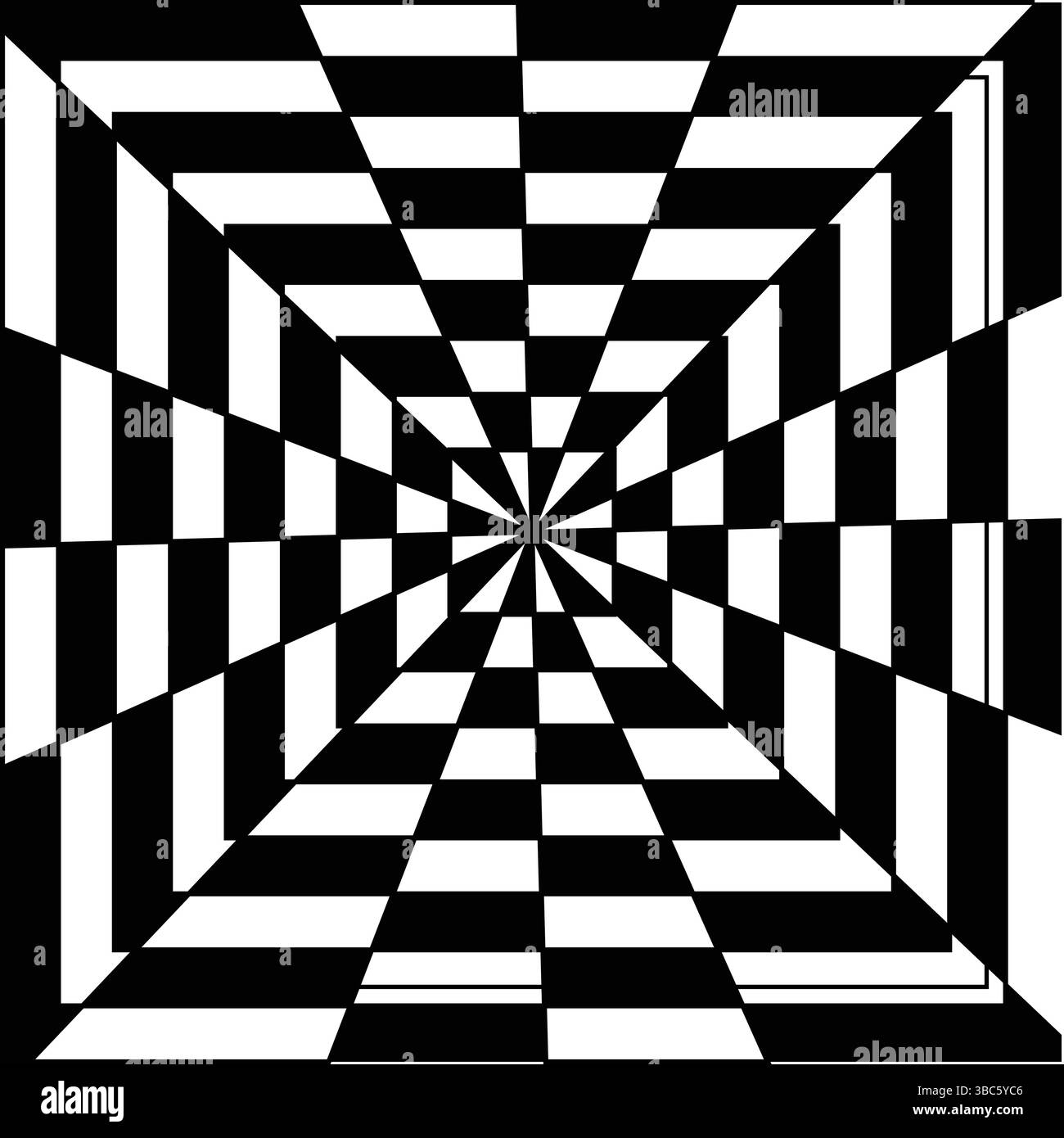 Striking black and white geometric illusion pattern with a 3D tunnel ...