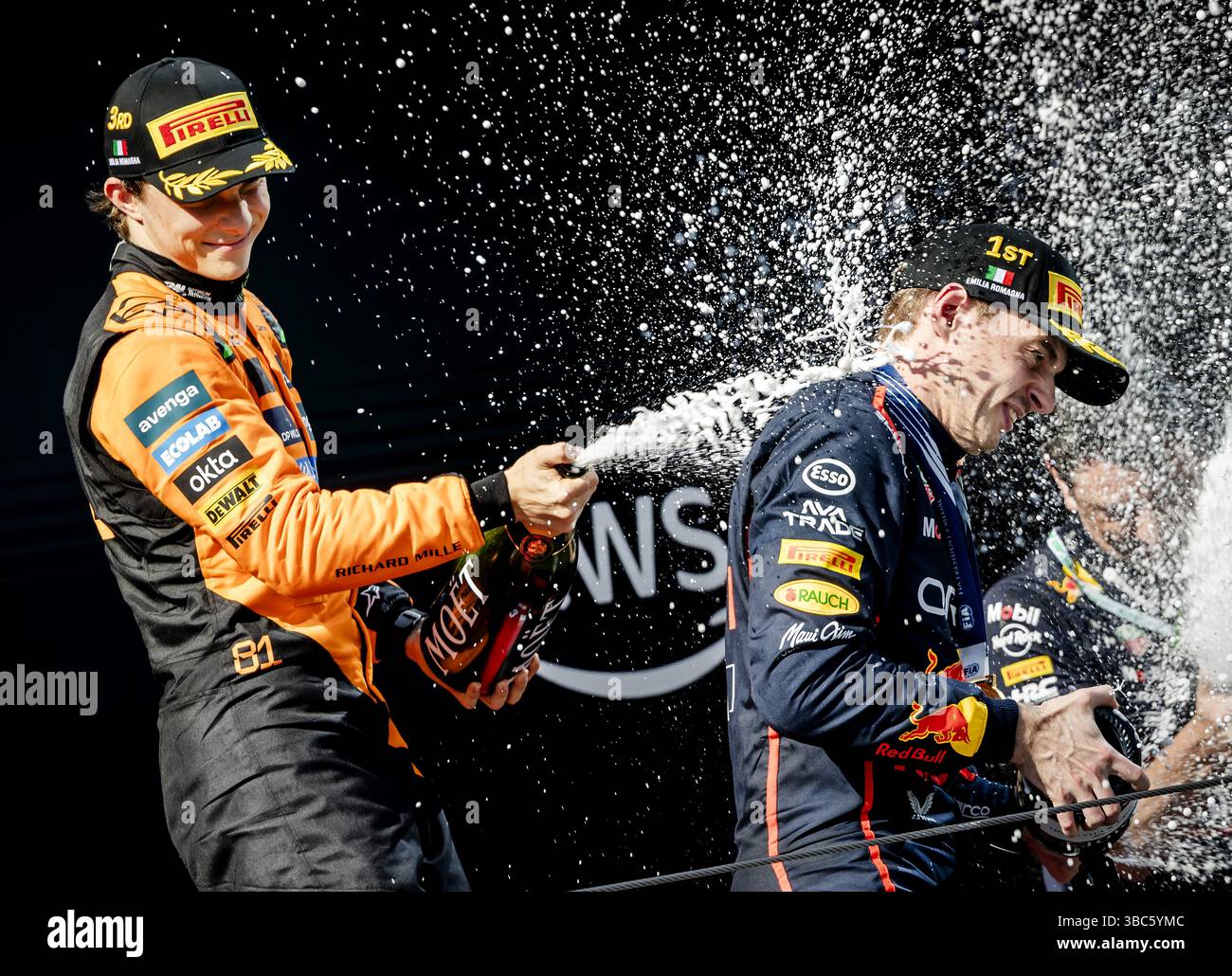 IMOLA - Oscar Piastri (McLaren) and Max Verstappen (Red Bull Racing) on ...