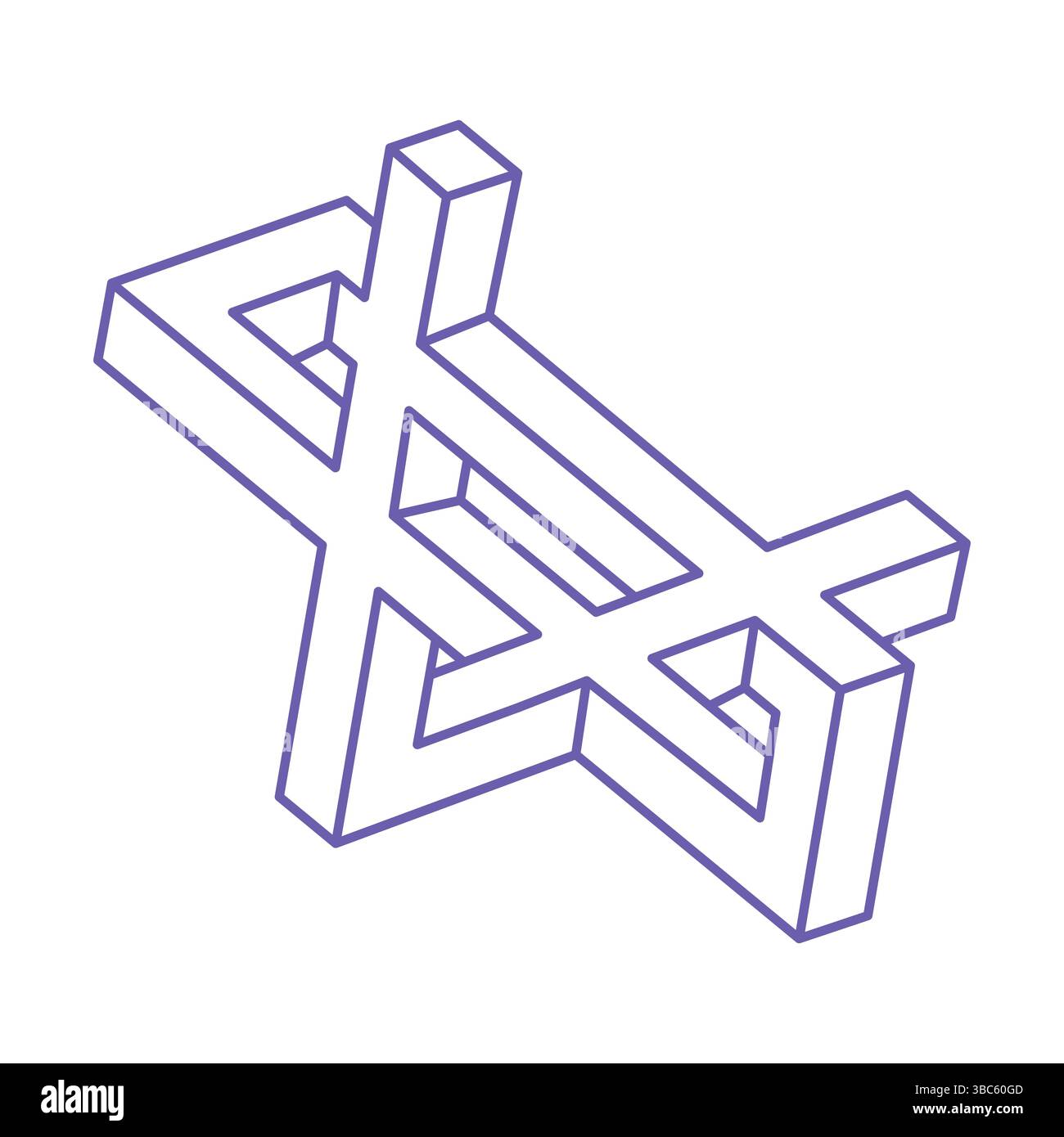 Impossible optical illusion shapes. Logo in trendy 2022 Very Peri color. Optical art objects ...