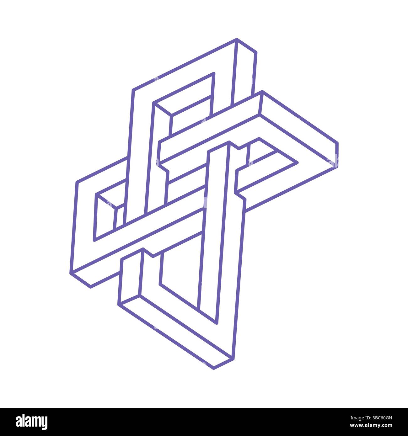 Optical illusion tattoo. Logo in trendy 2022 Very Peri color. Impossible shapes vector. Optical ...