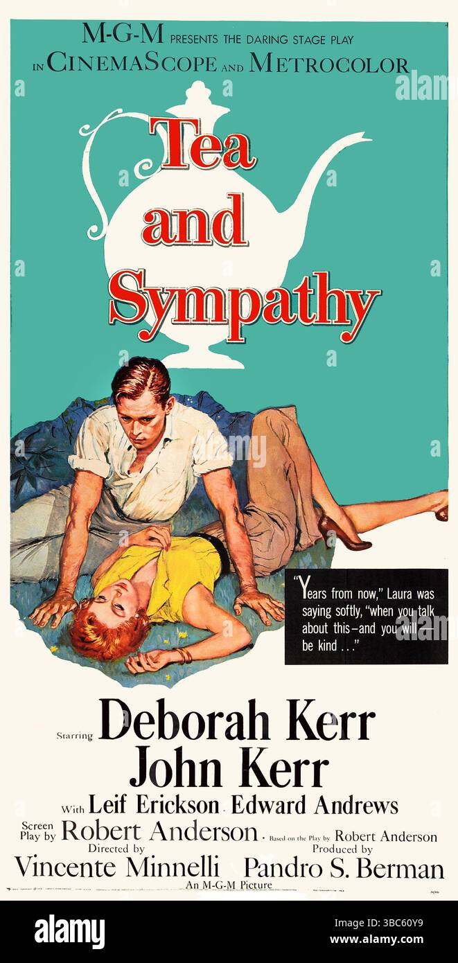 1956 poster for film Tea and Sympathy starring Deborah Kerr and John Kerr, directed by Vincente ...