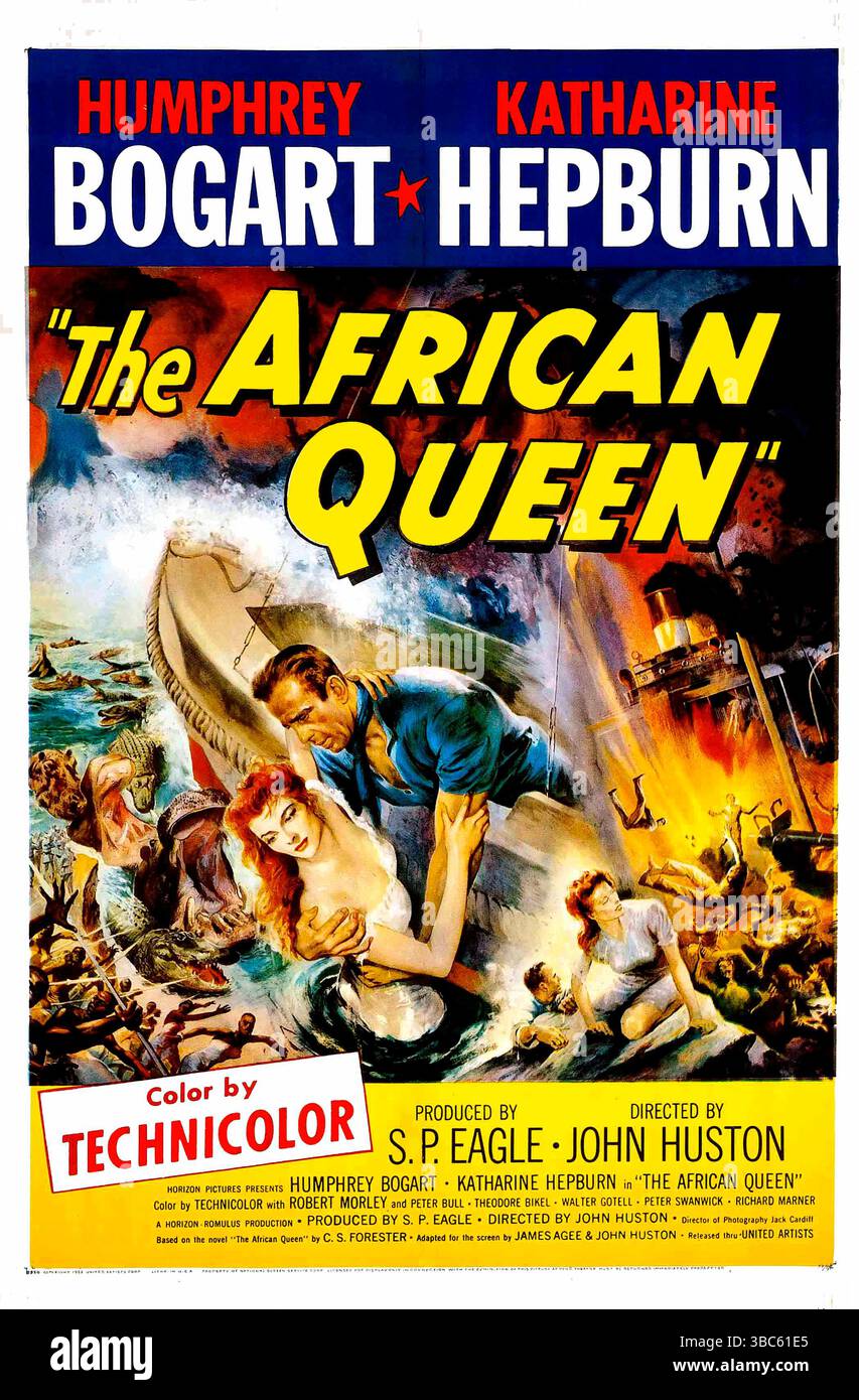 1951 poster for film, "The African Queen", starring Humphrey Bogart and ...