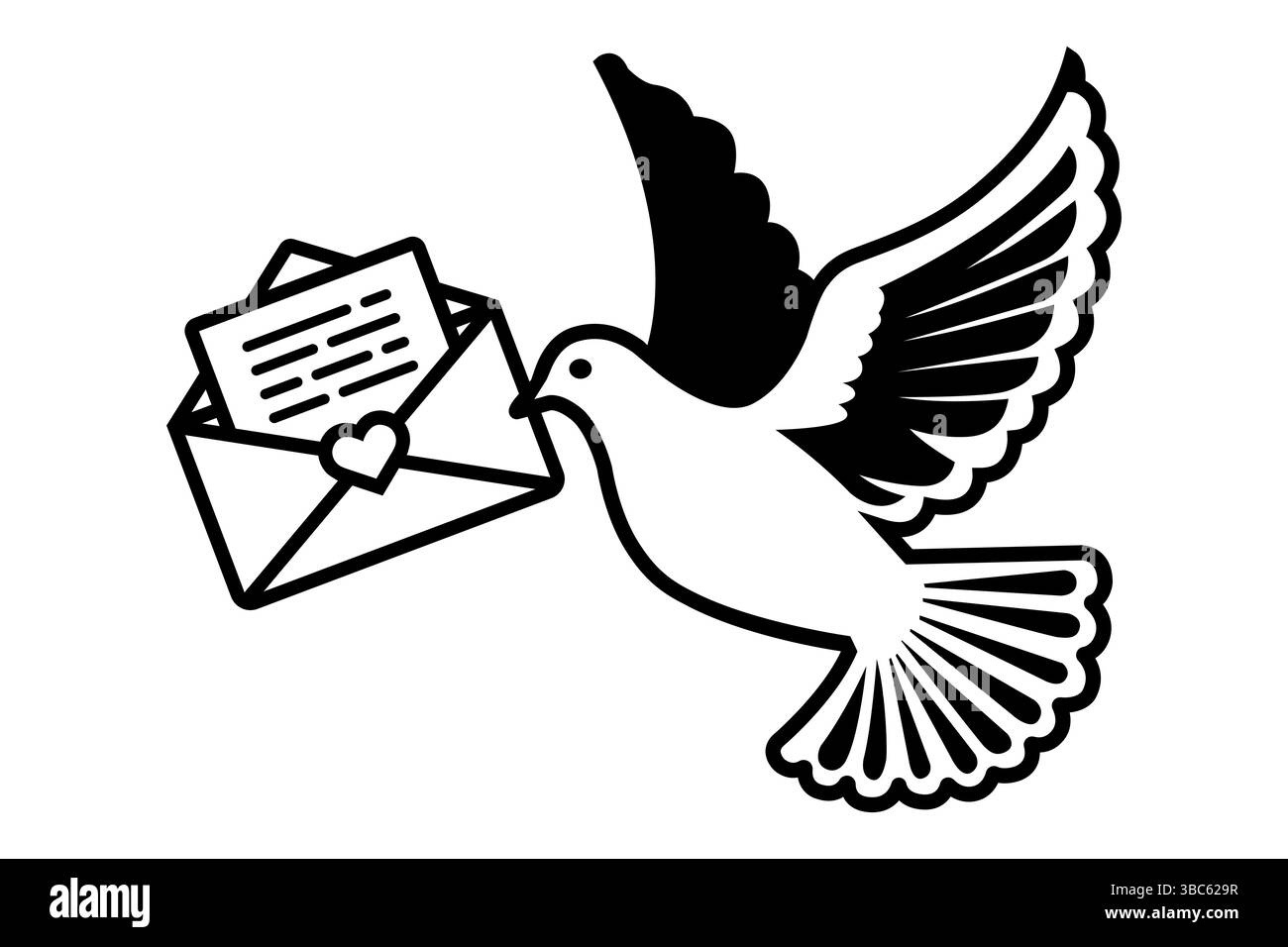 Black illustration pigeon with letter. letter delivery. flat ...
