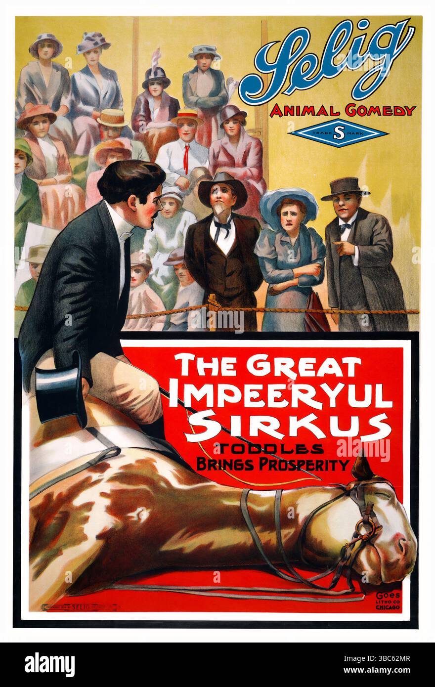 1914 poster for silent film "The Great Impeeryul Sirkus," animal comedy ...