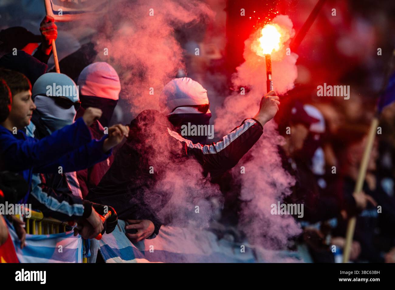 Malmoe, Sweden. 18th May, 2025. Football fans of Malmoe FF seen on the ...