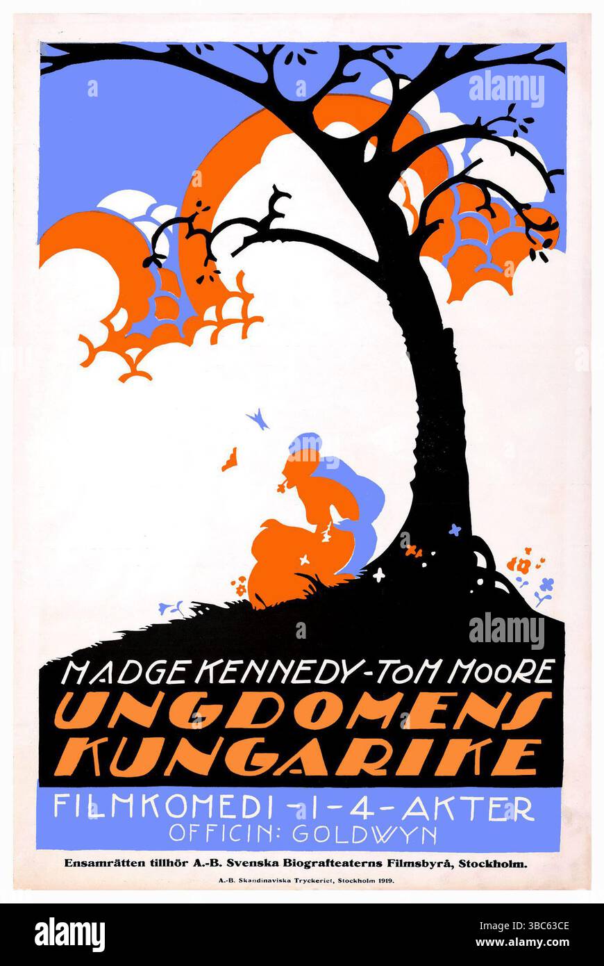 a Swedish linocut movie poster from 1919 for the film "Ungdomens ...