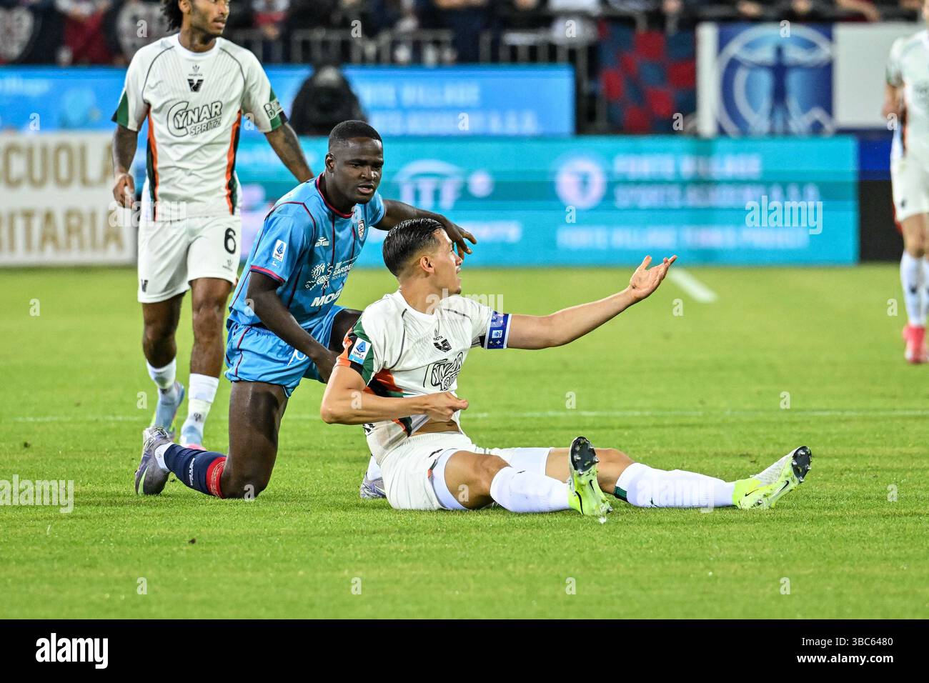 Cagliari, Italy. 18th May, 2025. Zito Luvumbo of Cagliari Calcio, Jay ...