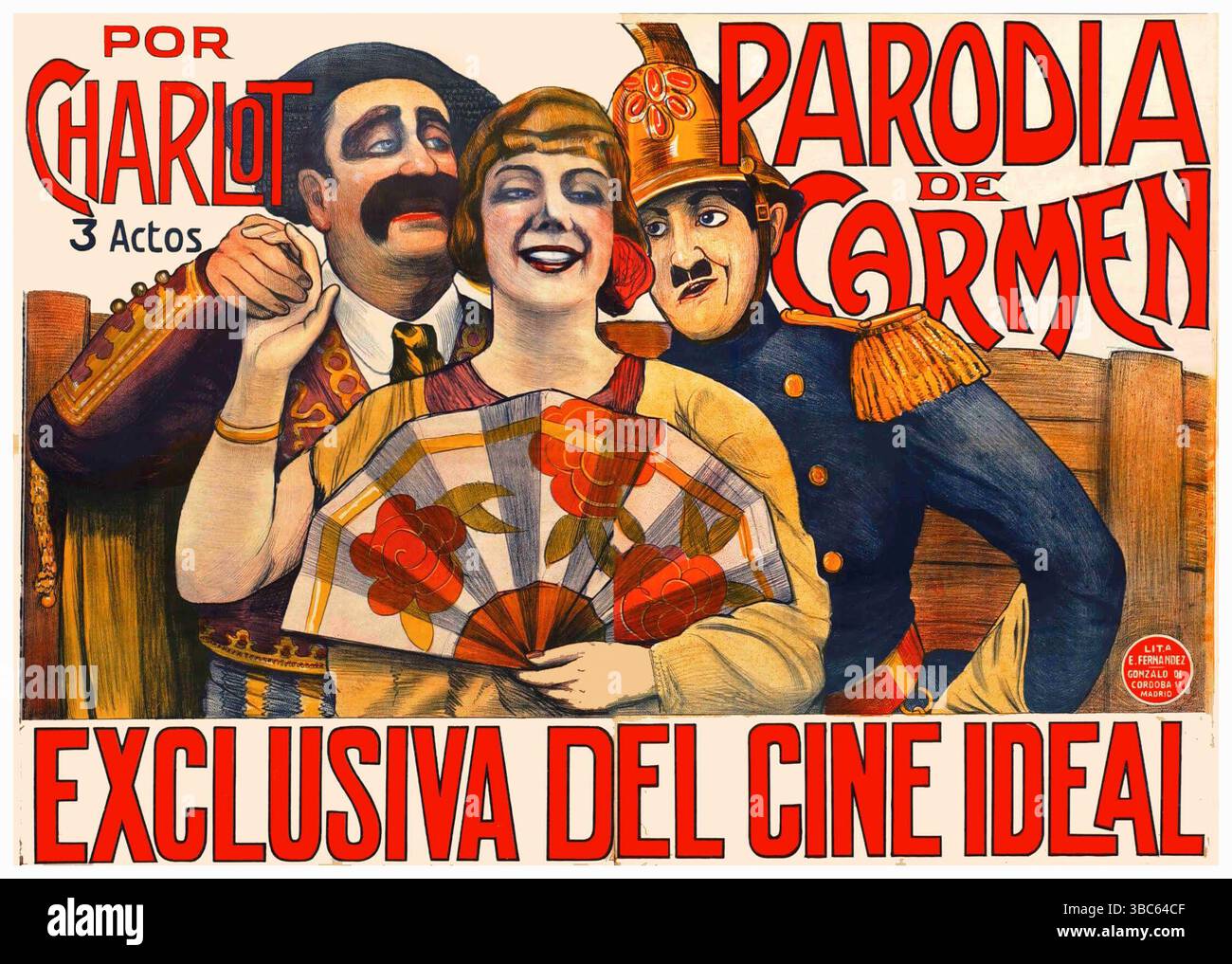 1915 Spanish poster for A Burlesque on Carmen," a silent film starring ...