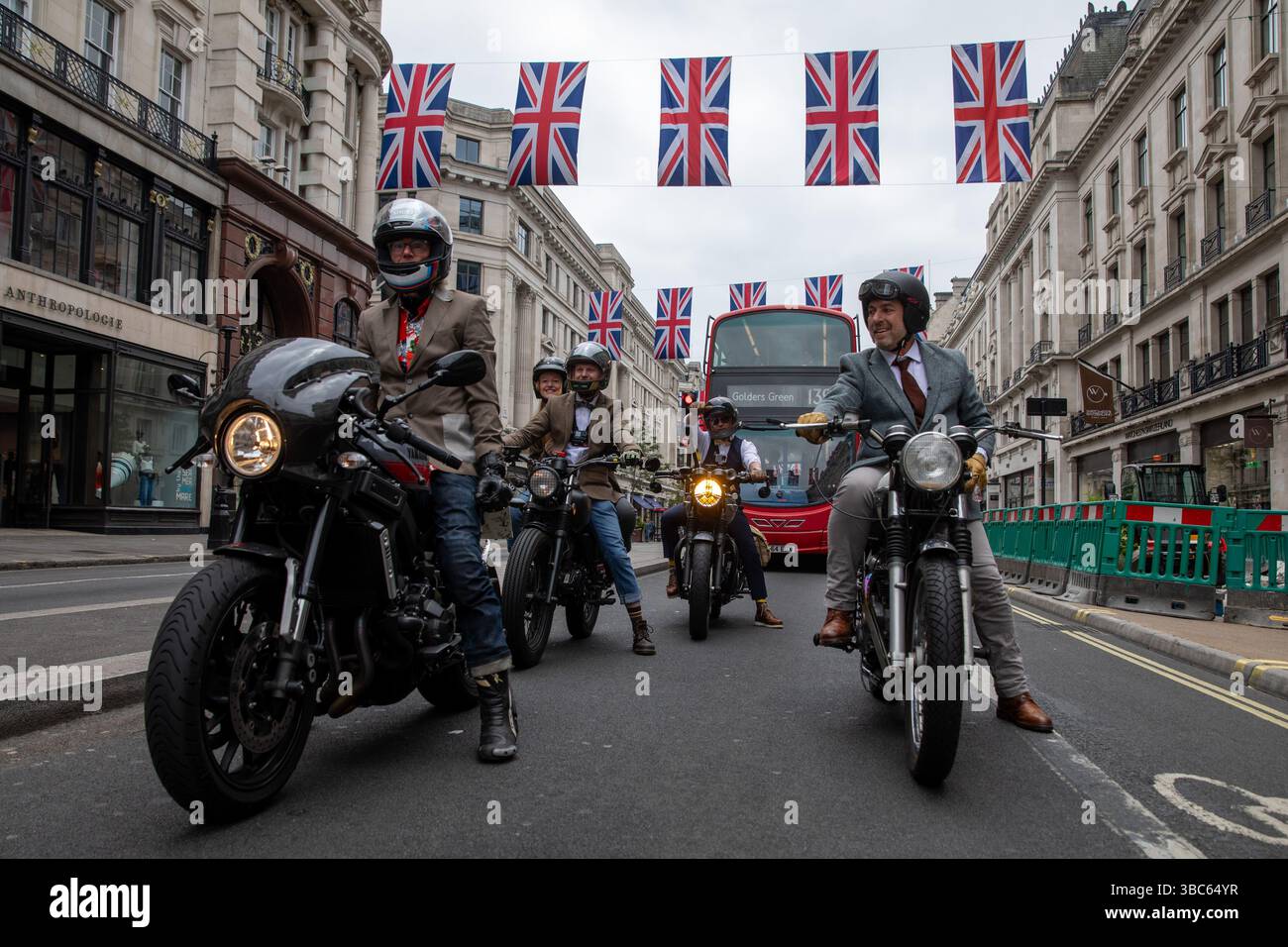London, UK. 18th May, 2025. Distinguished gentlemen ride their motorcycles through Regent Street ...
