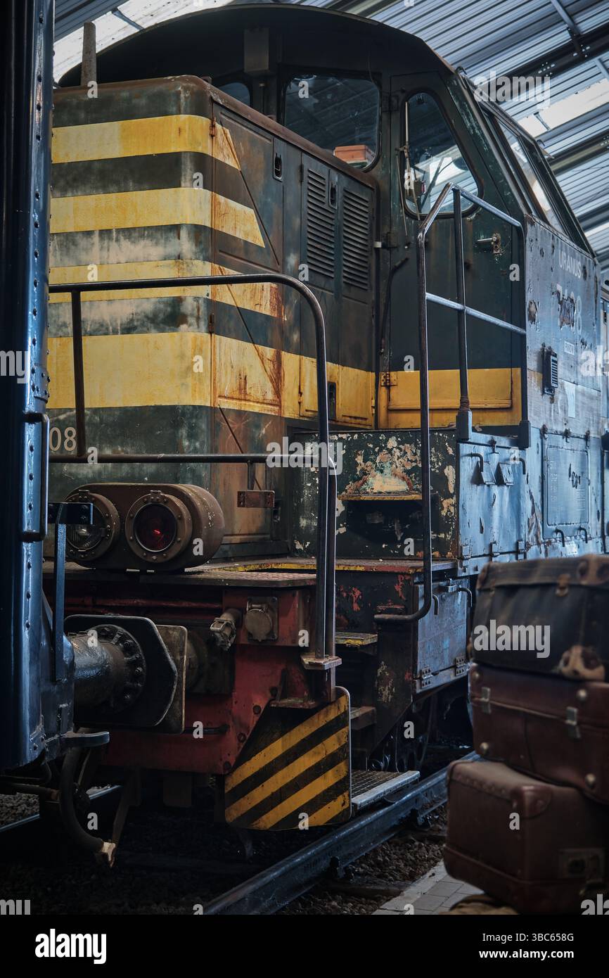 Aged industrial diesel locomotive 7408 Uranus (1977) with faded paint ...