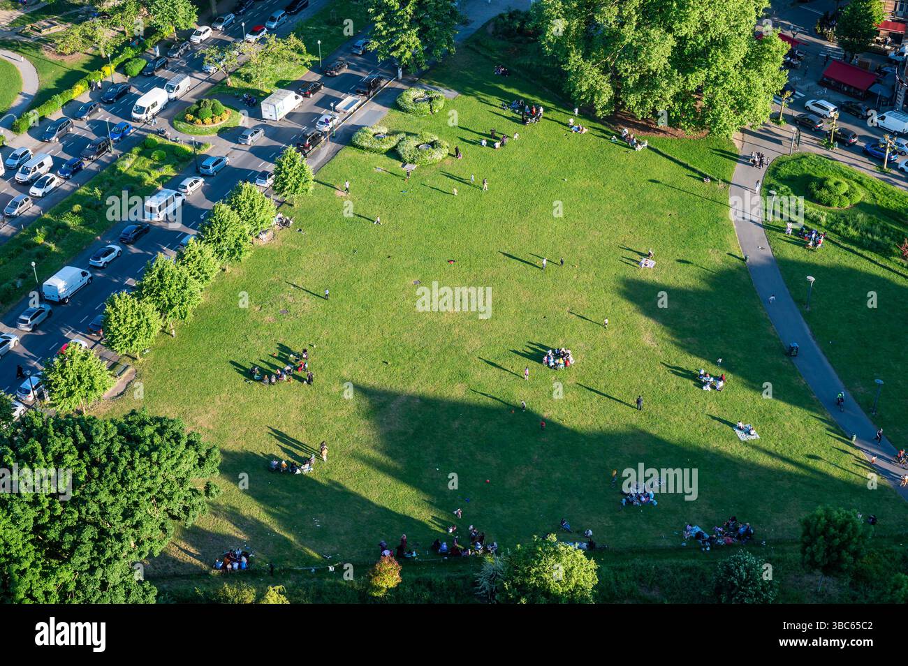 The Josaphat park with multi cultutal groups of families in the green ...