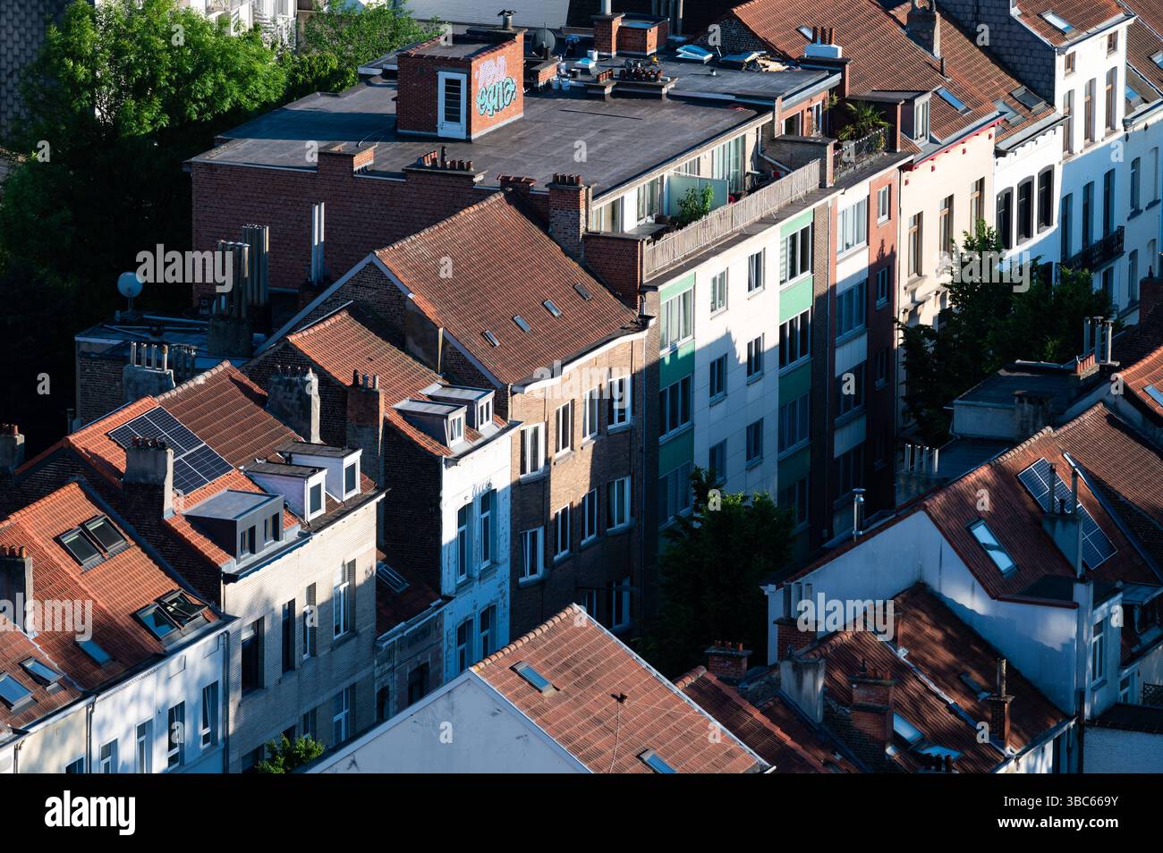 old residential houses, multiple story high angle view in Schaerbeek ...