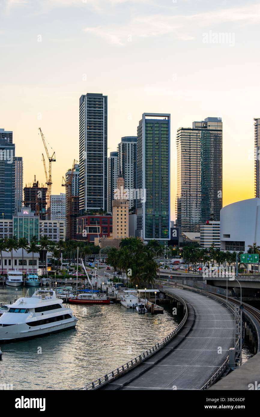 Downtown Miami 2025 scene at sunset. West view of highrise towers ...