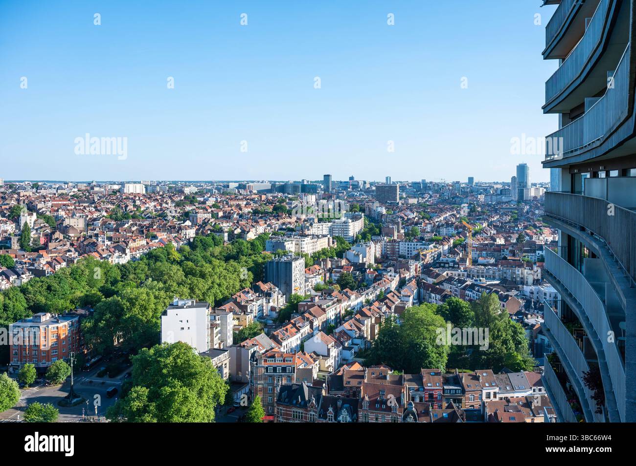 Cityscape over houses, apartment blocks and historical monuments in ...