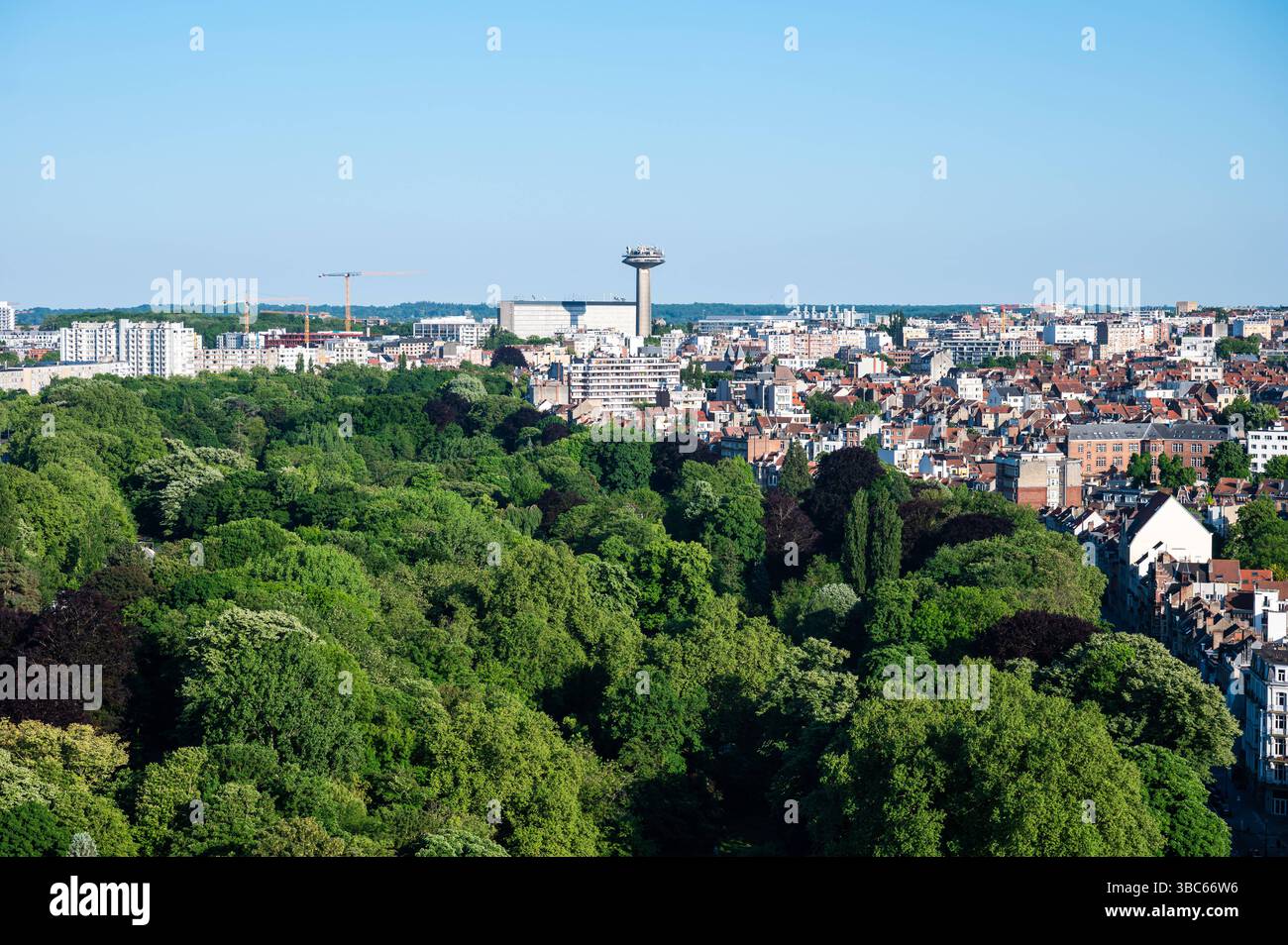 Cityscape over parks and houses in Schaerbeek, Brussels Capital Region ...