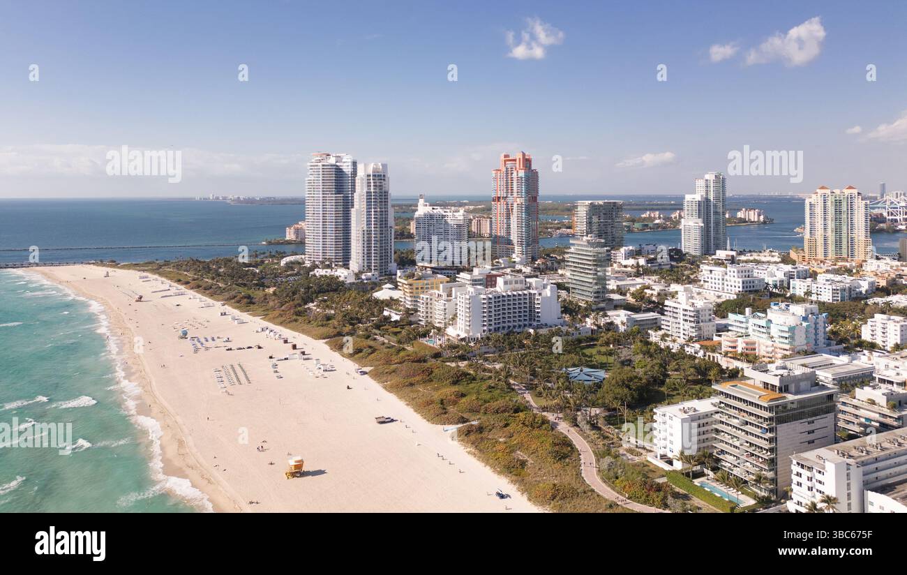 Miami Beach aerial view with skyline. Miami from above. Miamis famous ...