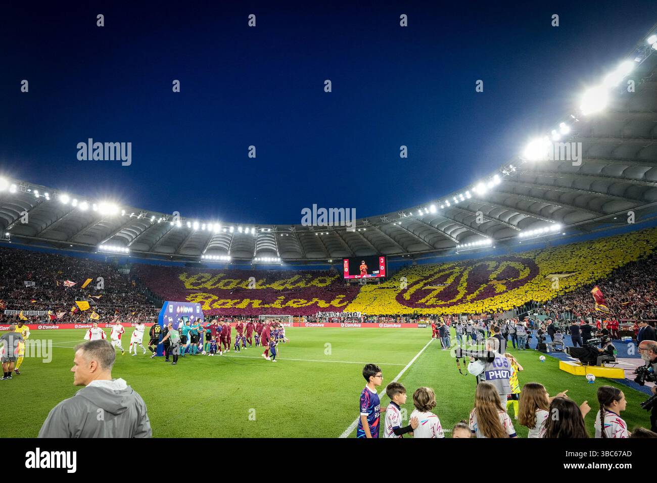 Rome, Italy. 18th May, 2025. Choreography of supporters of AS Roma in ...