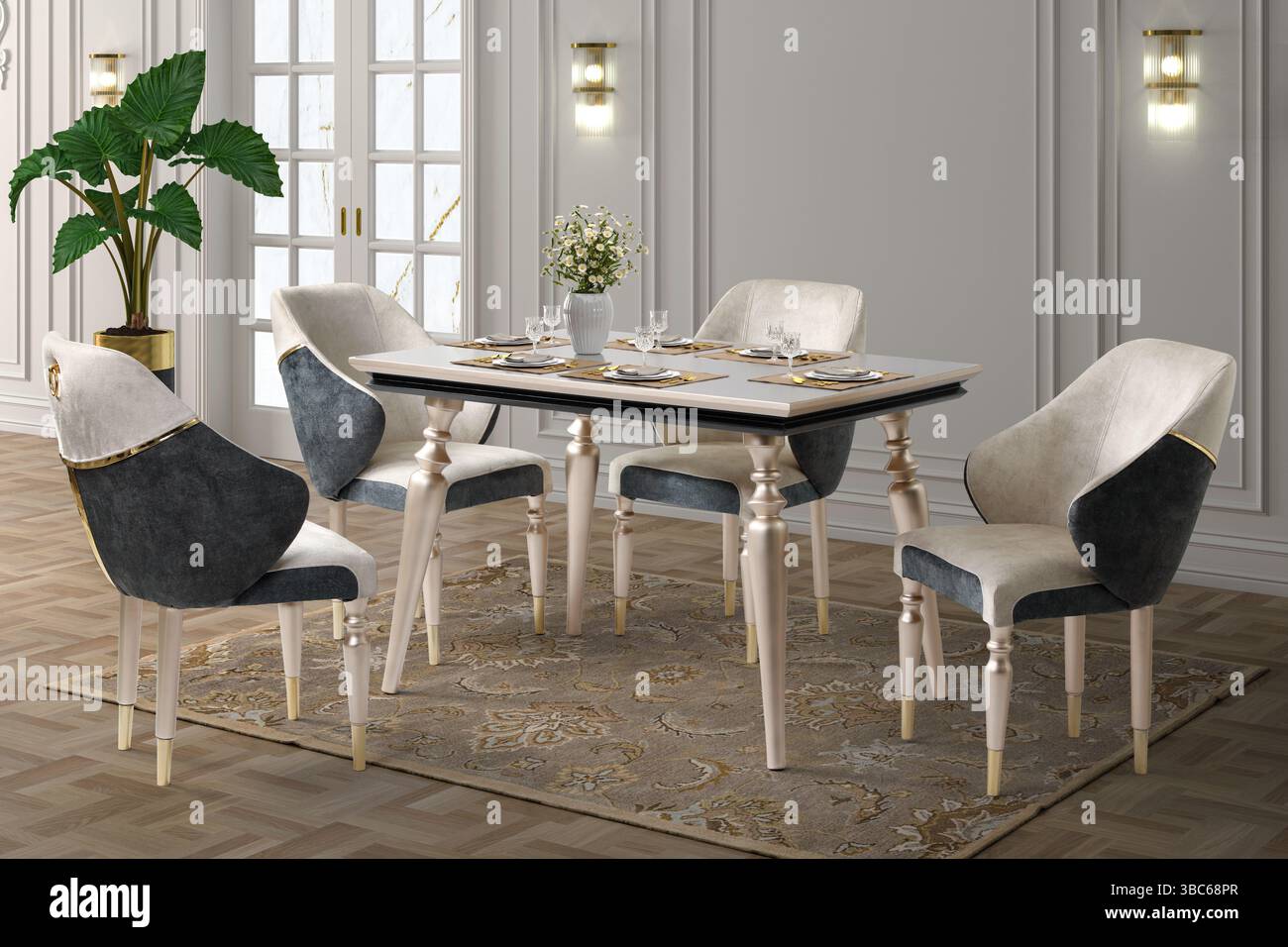 3D rendering Modern Dining room interior. interior design .dining table ...
