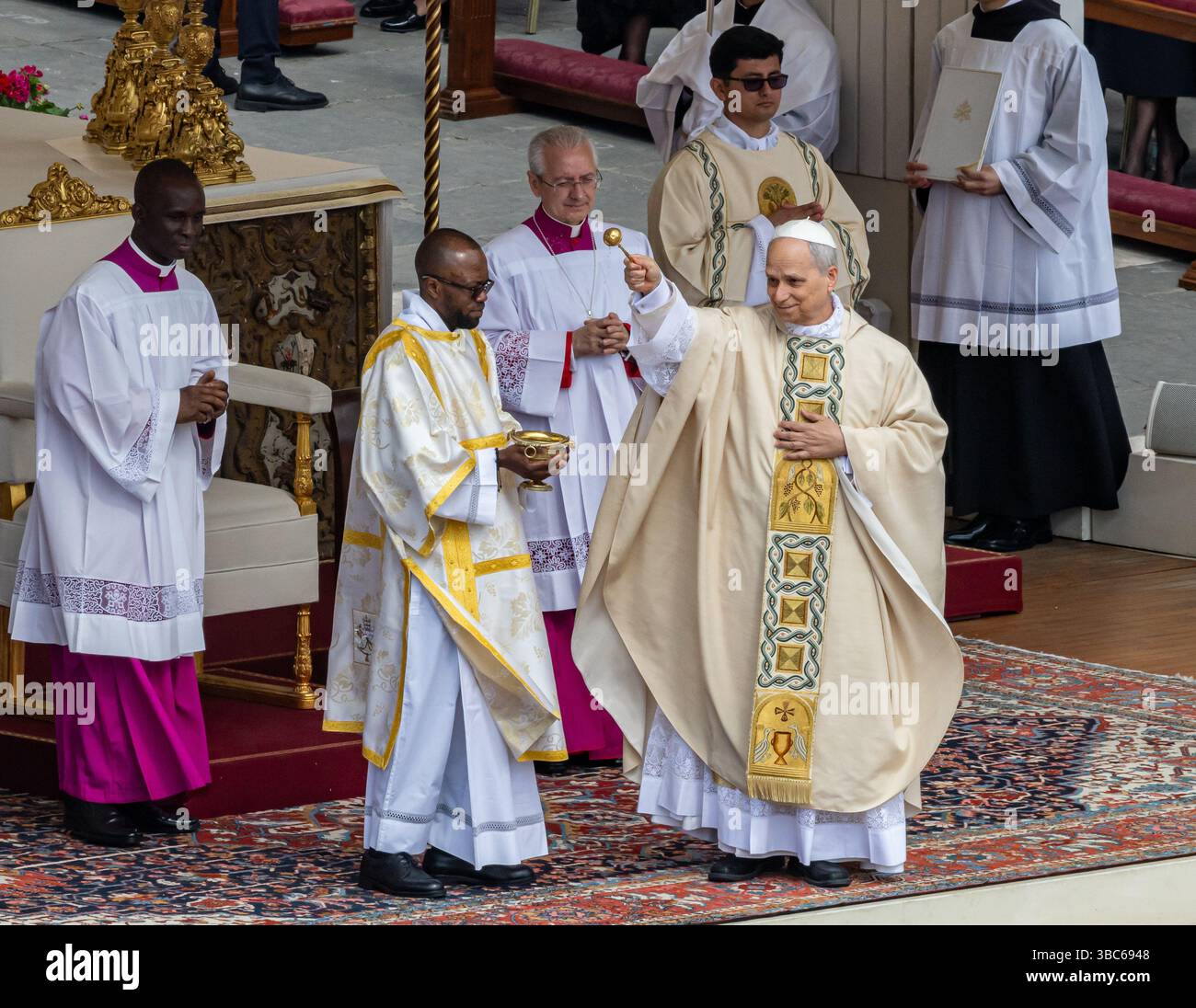 Vatican, . 18th May, 2025. The new Pope Leo XIV during the Inauguration Mass in St Peter's ...