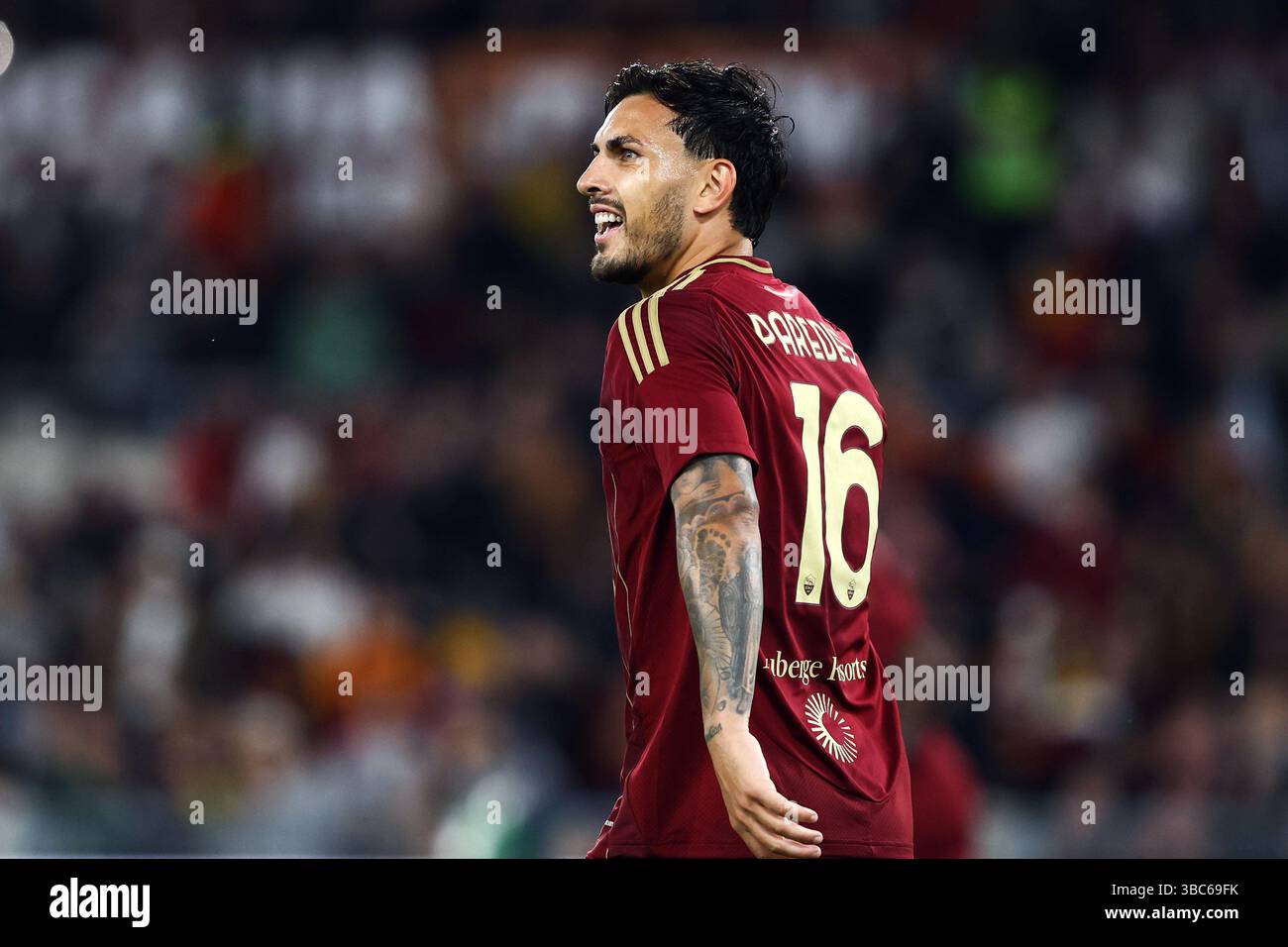 Rome, Italy. 18th May, 2025. Leandro Paredes of Roma celebrates after ...