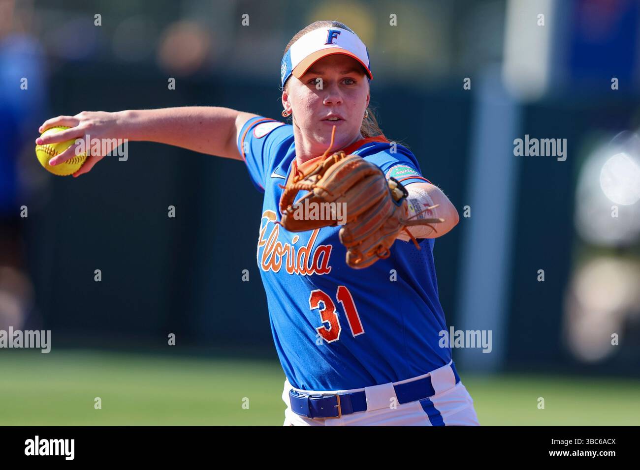 Florida infielder Kenleigh Cahalan (31) warms up before an NCAA ...