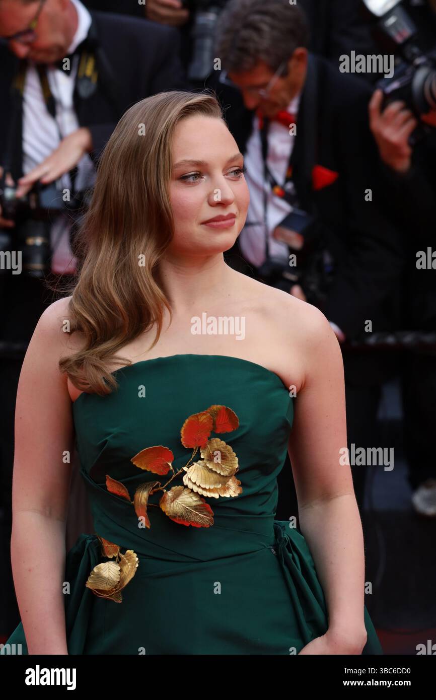 Cannes, France, 18th May, 2025. Mia Threapleton arriving on the red ...