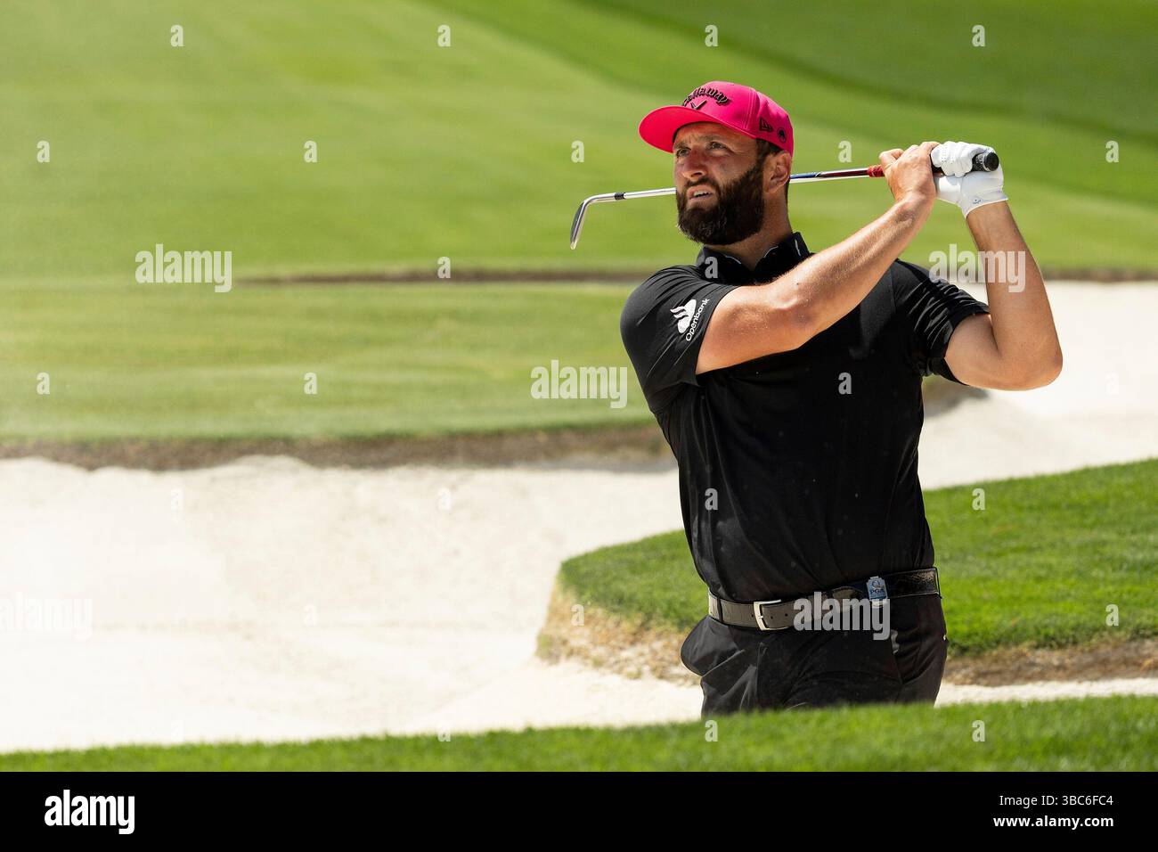 Captain Jon Rahm of Legion XIII hits his shot from a bunker on the ...