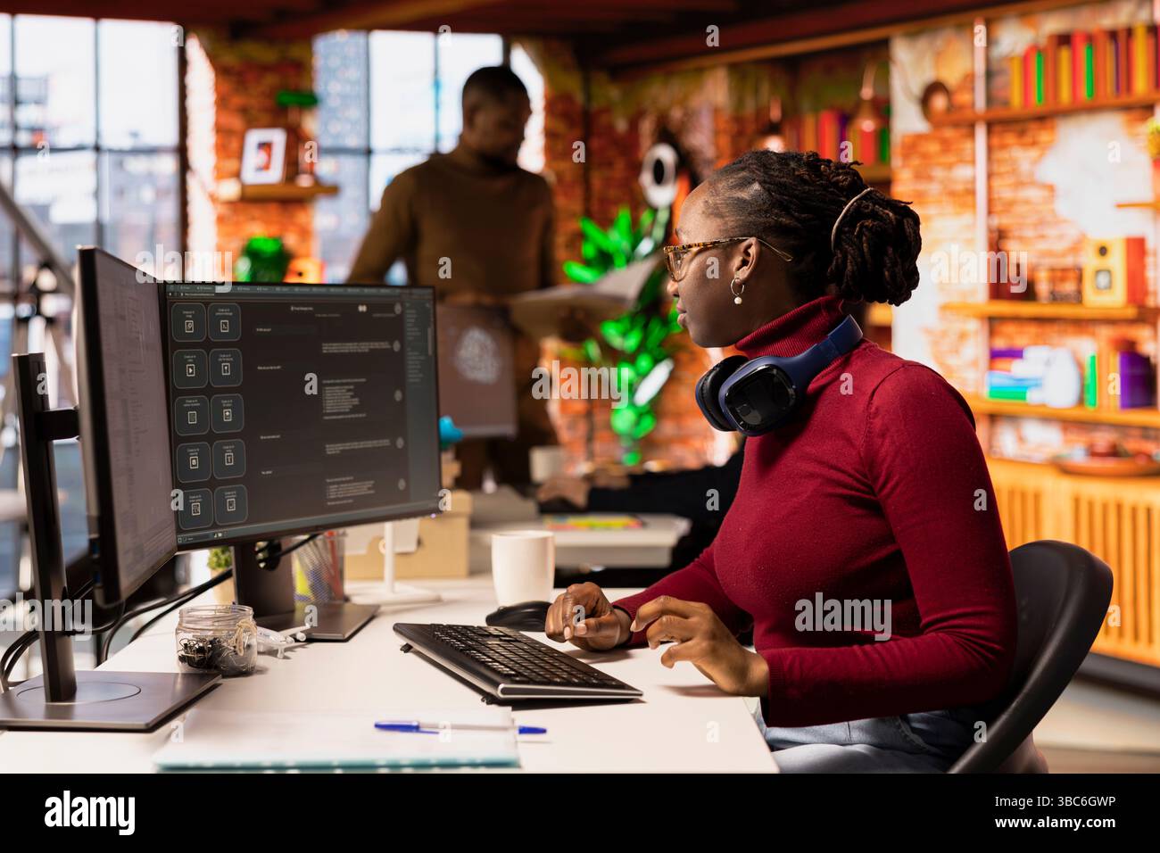 Software developer solving tasks with AI LLM chatbot answering prompts using predictive ...