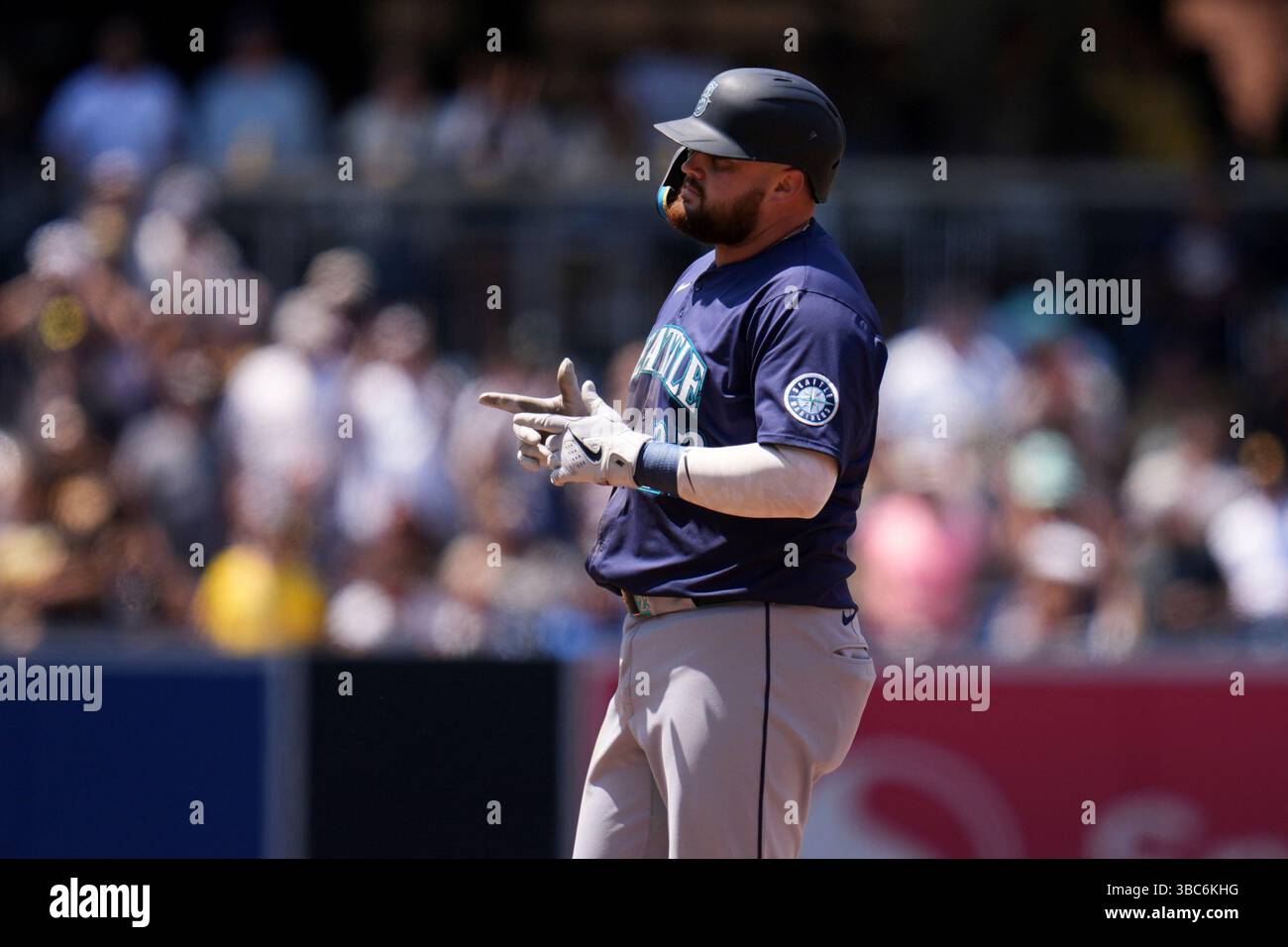 Seattle Mariners' Rowdy Tellez celebrates after hitting an RBI ground ...