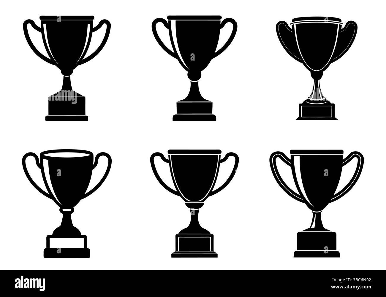 A set of trophy cups symbolize achievement in competition as icons of ...