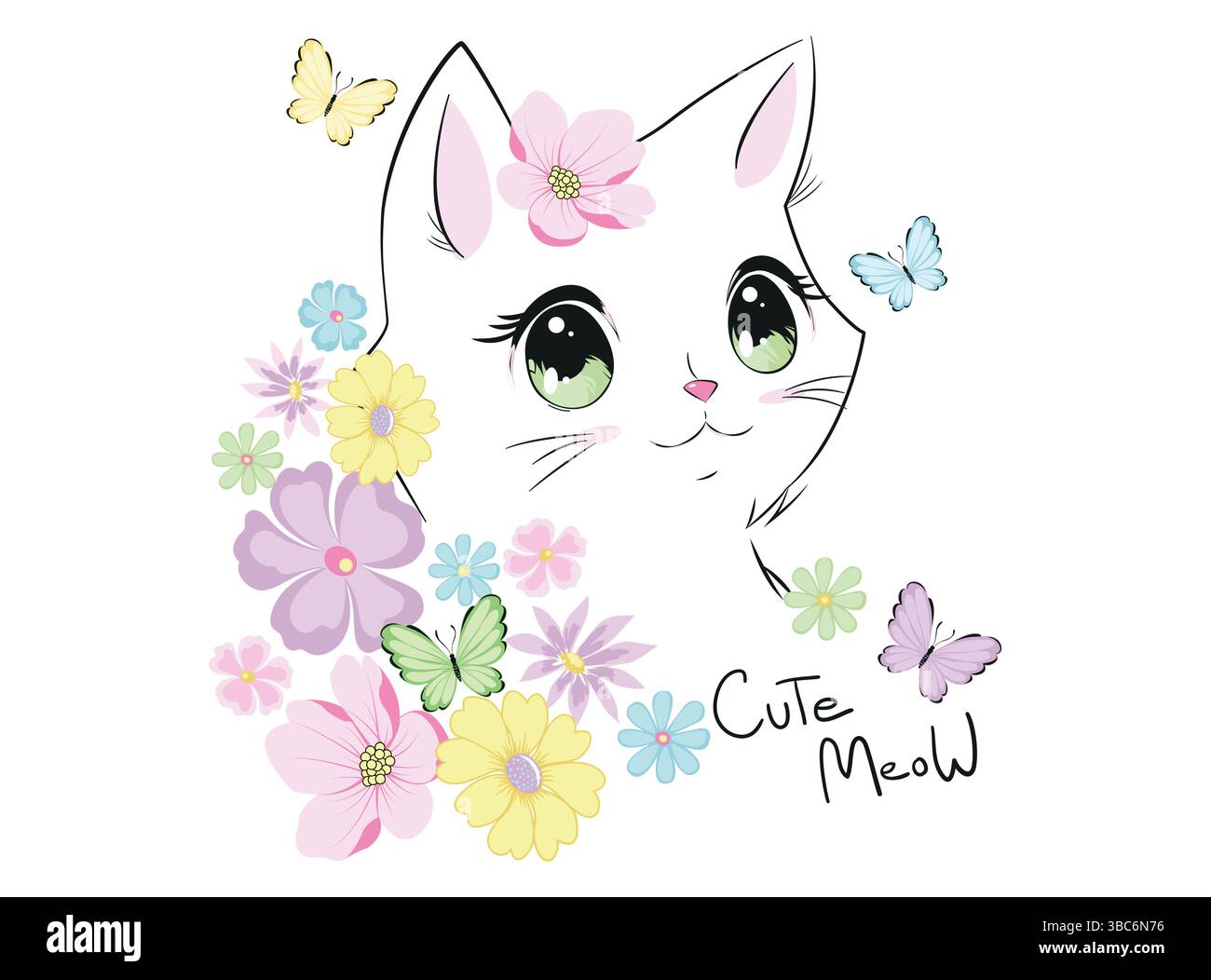 Cat with flowers Stock Vector Images - Alamy