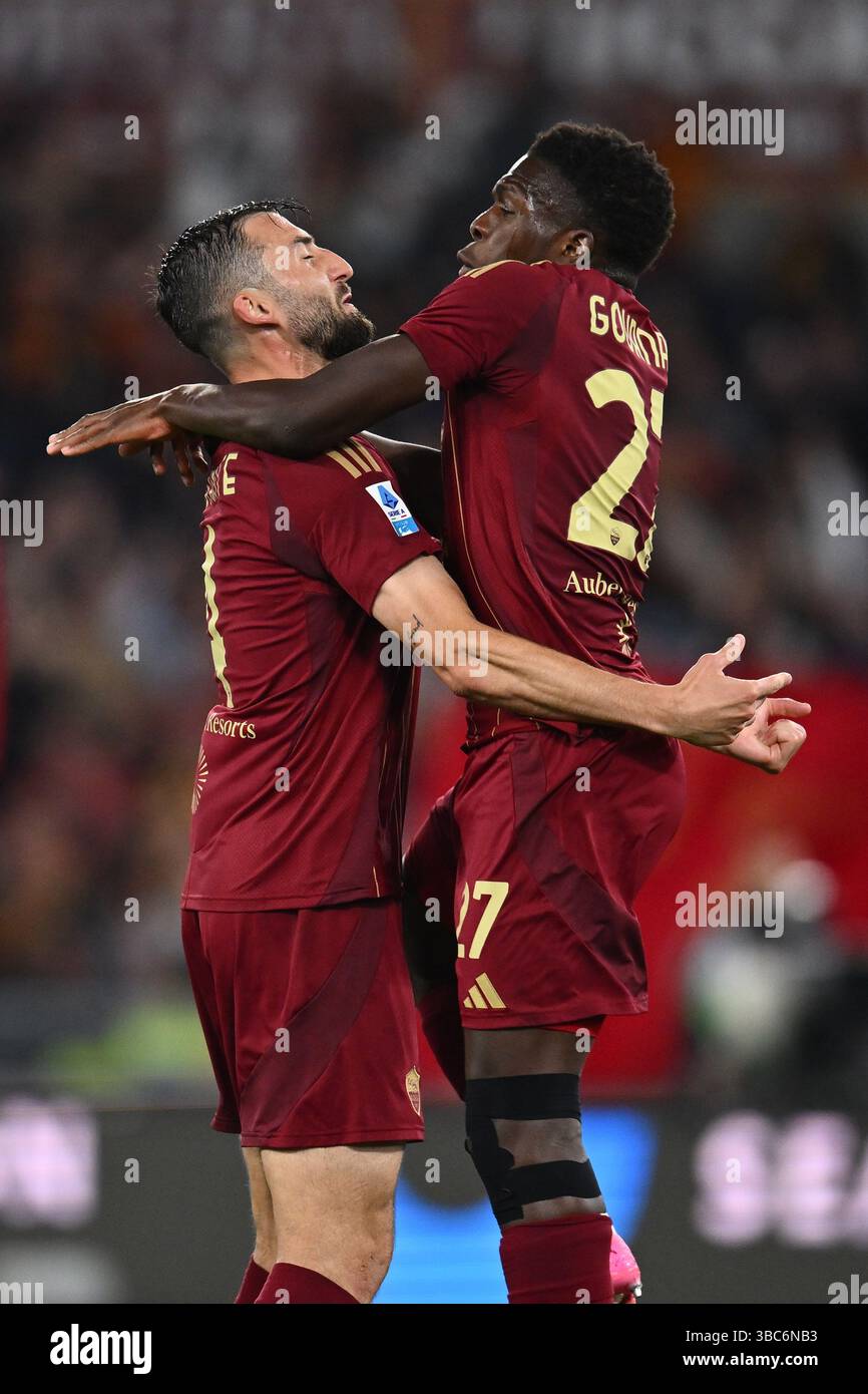 Rome, Italy. 18th May, 2025. Bryan Cristante of A.S. Roma celebrates ...