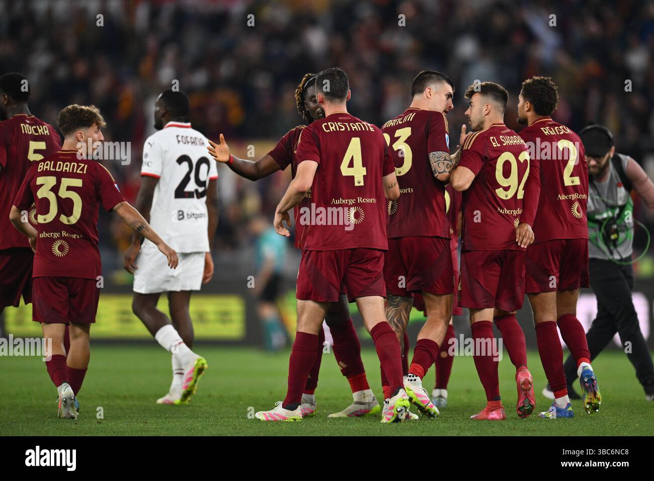 Rome, Italy. 18th May, 2025. Bryan Cristante of A.S. Roma celebrates ...