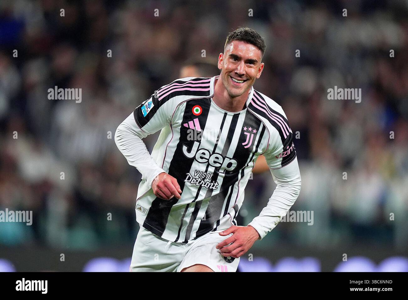 Juventus' Dusan Vlahovic celebrates after scoring 2-0, during the ...