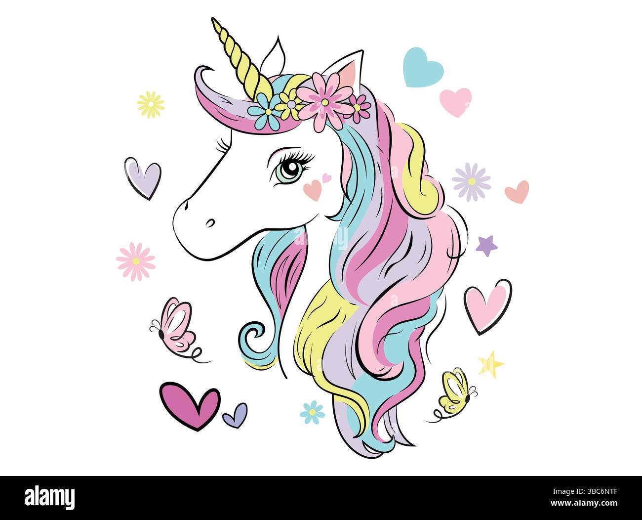 Unicorn silhouette, flowers, and hearts Stock Vector Image & Art - Alamy