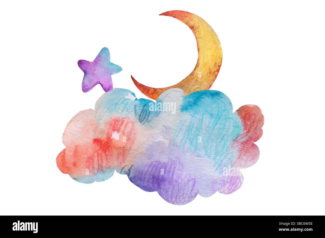Watercolor Baby Shower cloud and moon illustration Stock Photo - Alamy