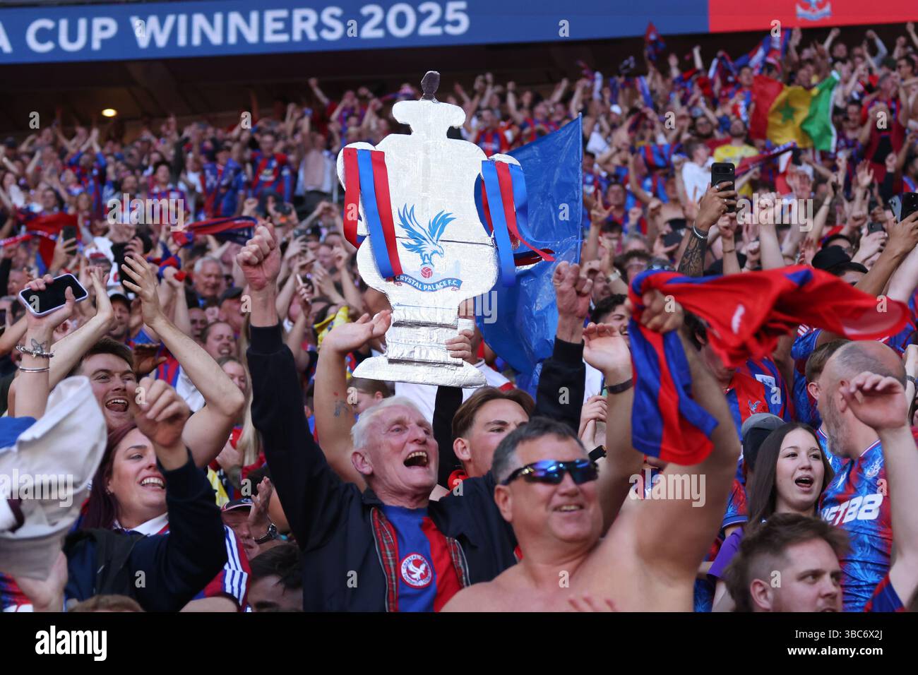 London, UK. 17th May, 2025. Crystal Palace fans at the Emirates FA Cup ...