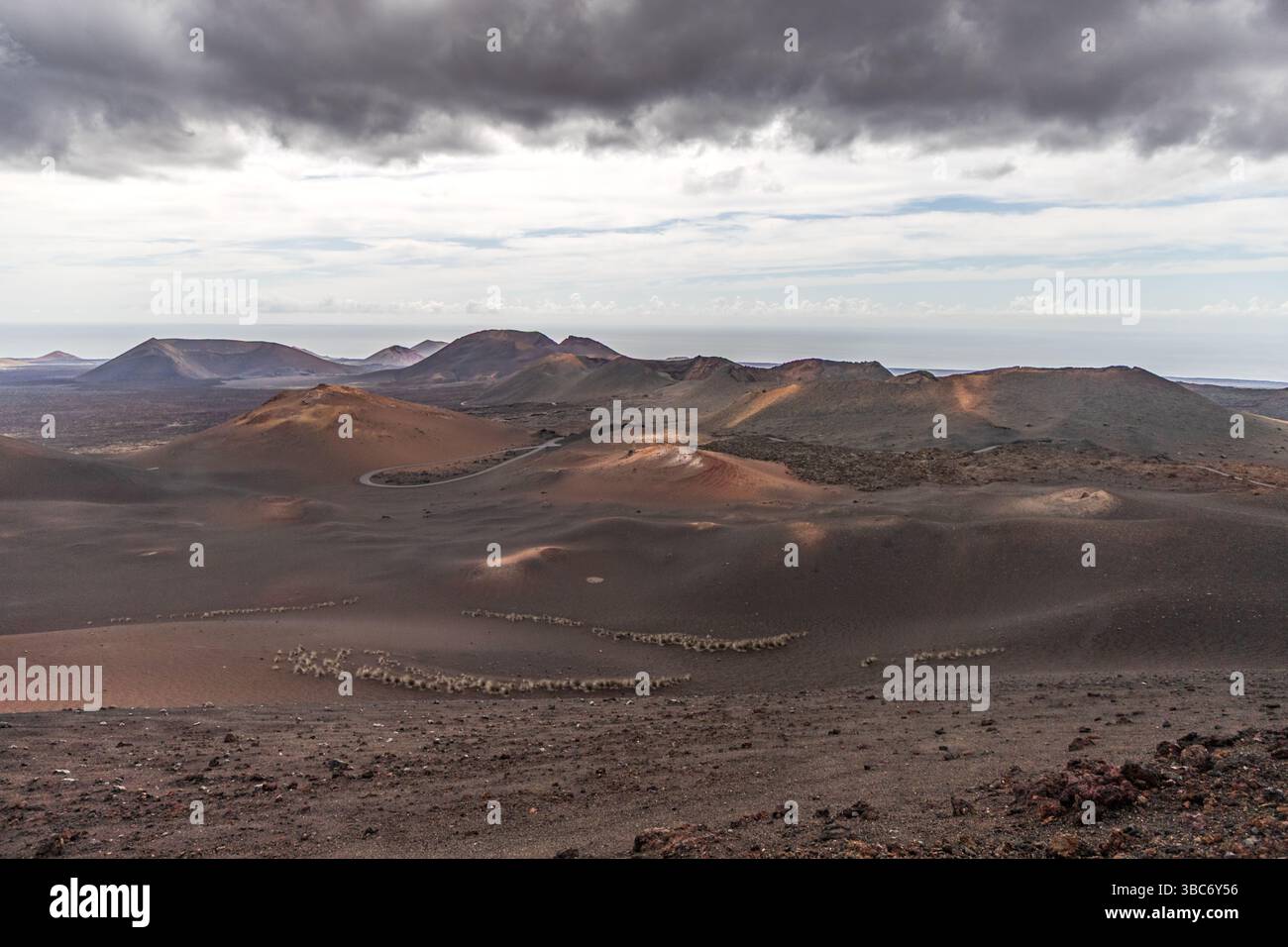 Volcanic landscape on Lanzarote, Spain. Volcanic hills and craters ...