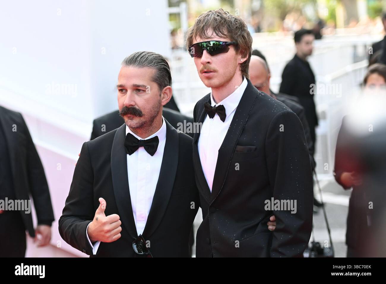Cannes, France. 18th May, 2025. Shia LaBeouf (l) and Leo Lewis O'Neil ...