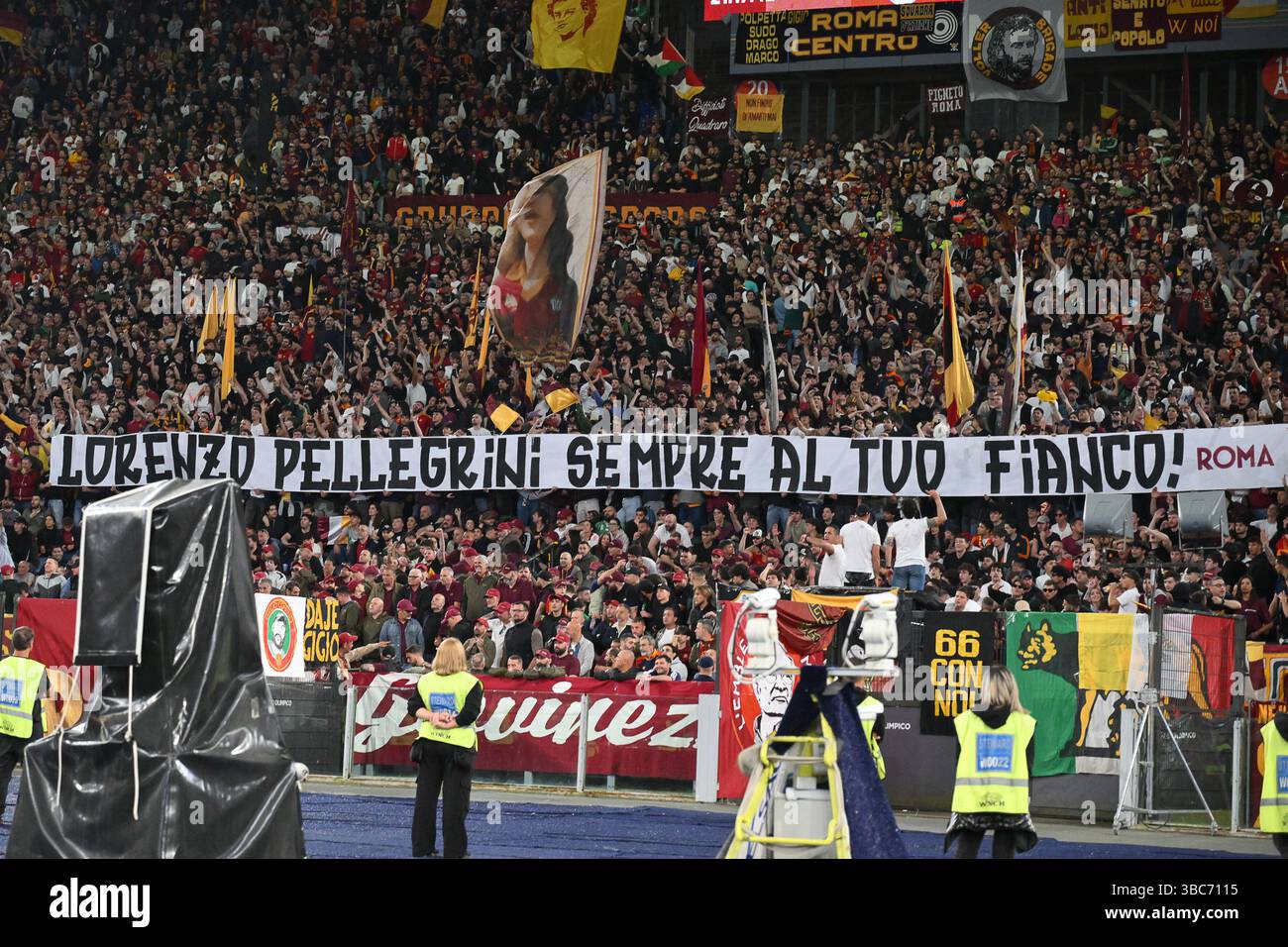 Olimpico Stadium, Rome, Italy - Roma's fans show a banner for Lorenzo ...