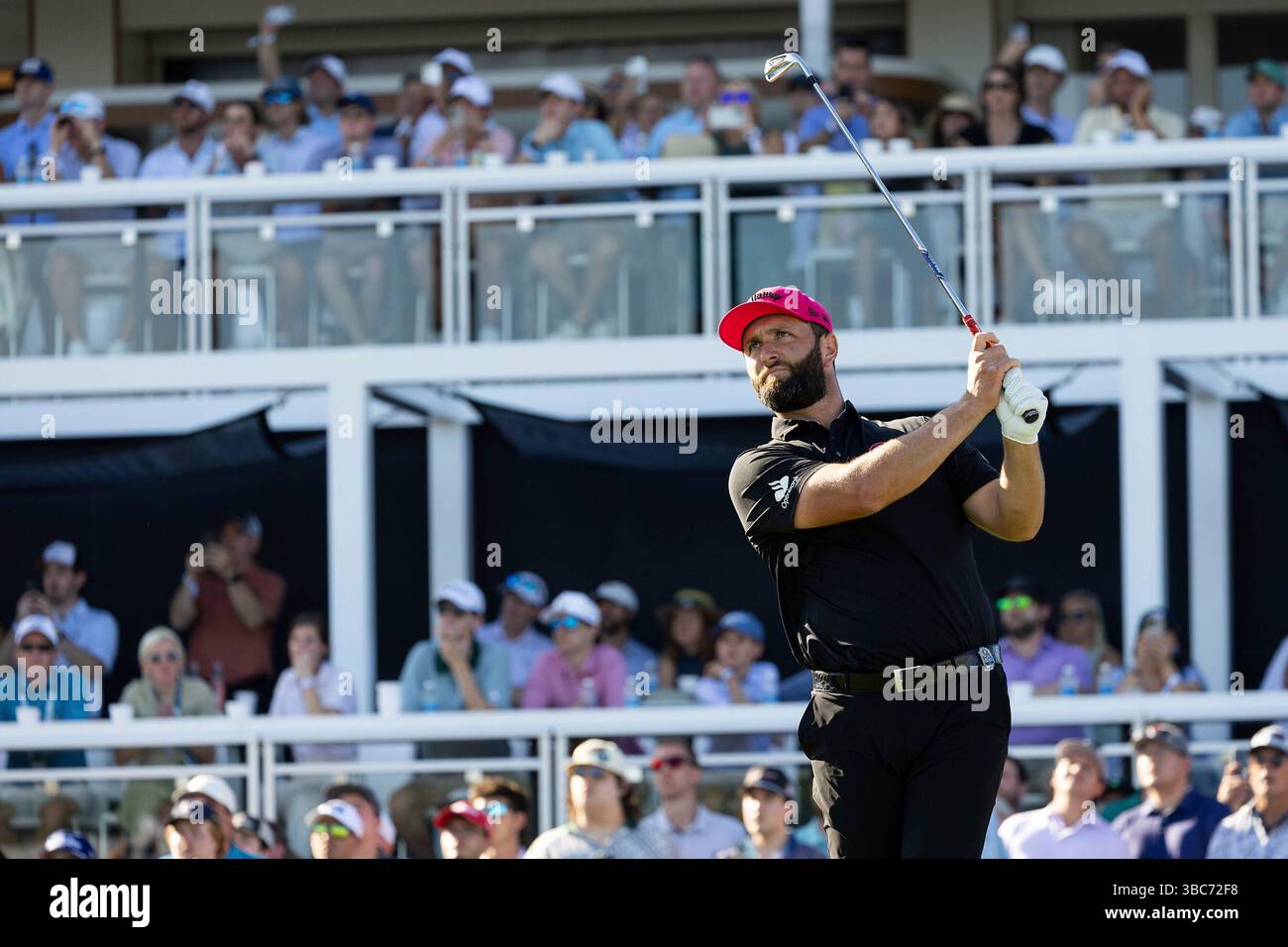 Captain Jon Rahm of Legion XIII hits his shot on the 17th hole during ...