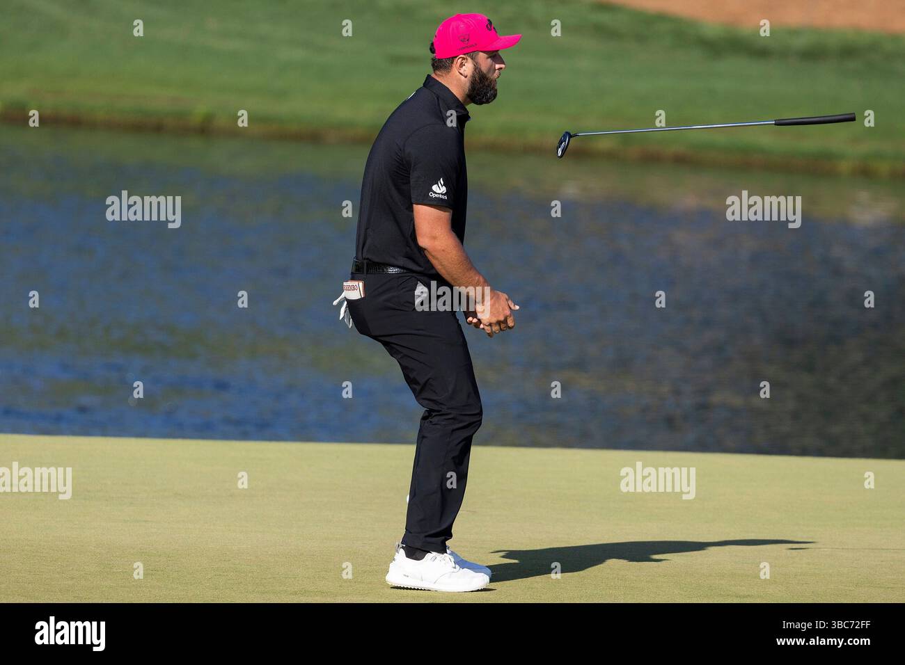 Captain Jon Rahm of Legion XIII reacts after missing a putt on the 16th ...