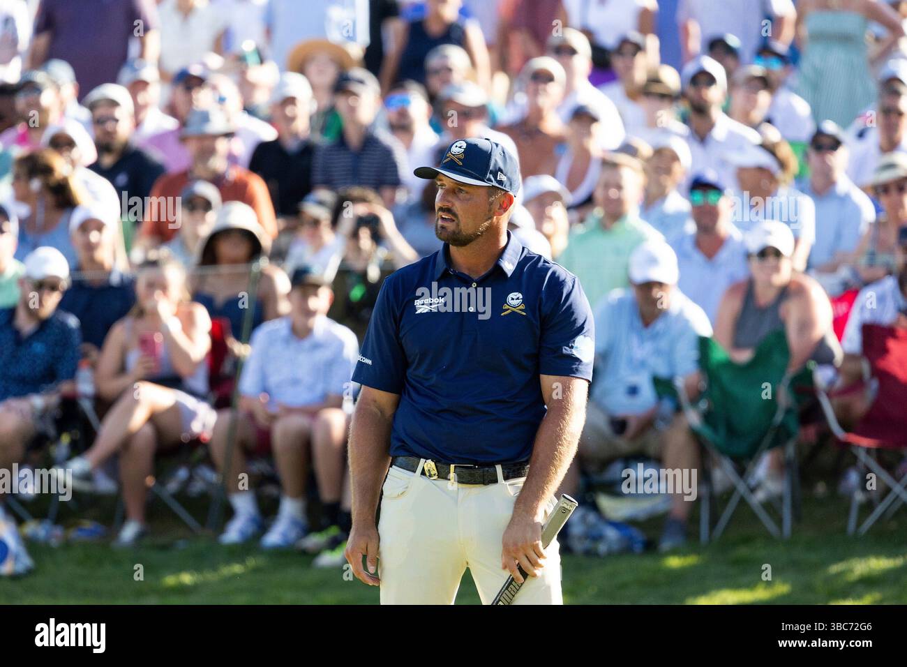 Captain Bryson DeChambeau of Crushers GC is seen after his putt during ...