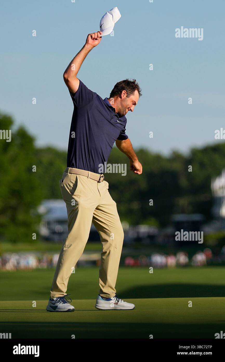 Scottie Scheffler celebrates after winning the PGA Championship golf ...